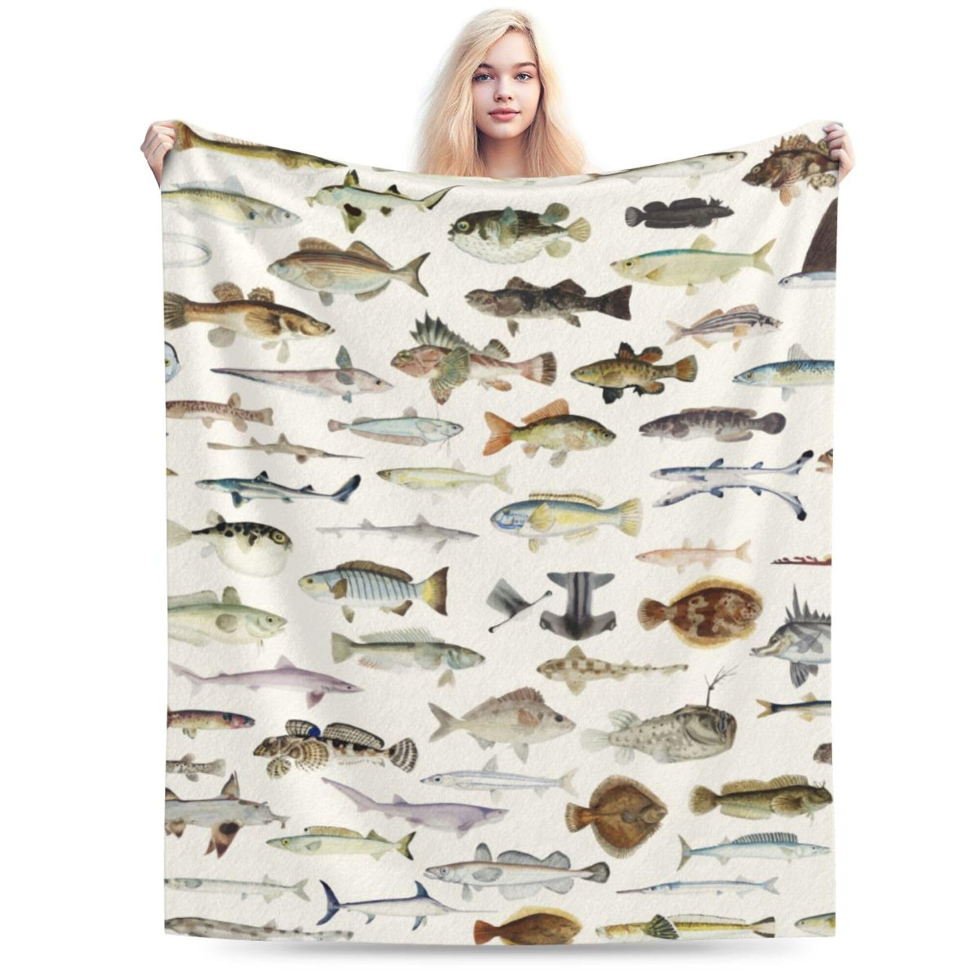 Fishing Blanket Gifts for Boys Kids - Super Soft Flannel Fleece Ocean Fish Theme Blanket Christmas Birthday Graduation Gifts for Loves Fishing Dad Father's Day Travel Sofa Bed 40"x50"