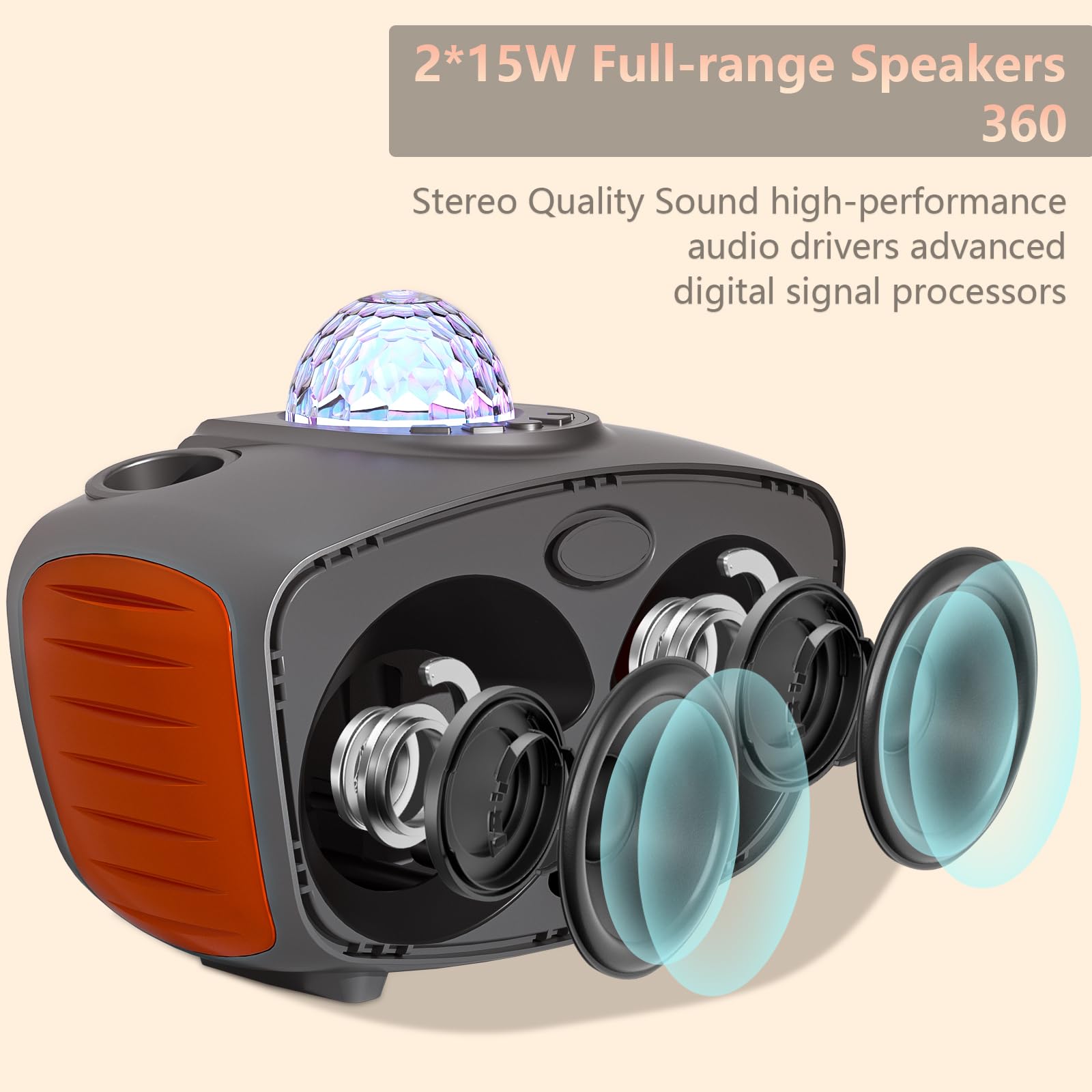 Portable Bluetooth Karaoke Machine with 2 Wireless Mics, SINWE PA Speaker with Disco Ball & Party Lights for Adults/Kids, Outdoor/Indoor Use. Perfect for Weddings, Churches, Picnics [Orange]