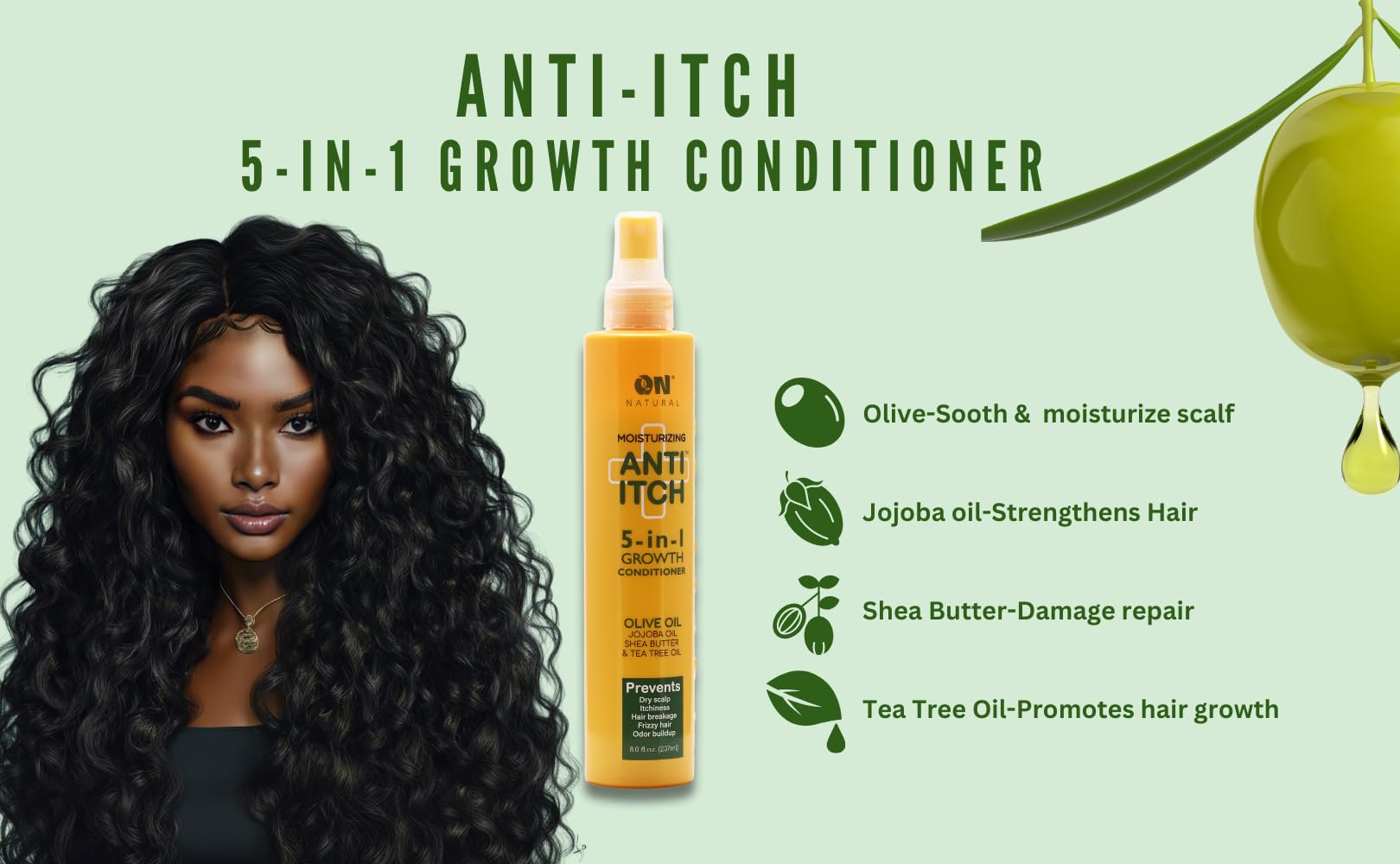 Rosponse On Orgainc Natural 5-in-1 Itching Free Growth Conditioner with Olive Oil 8oz