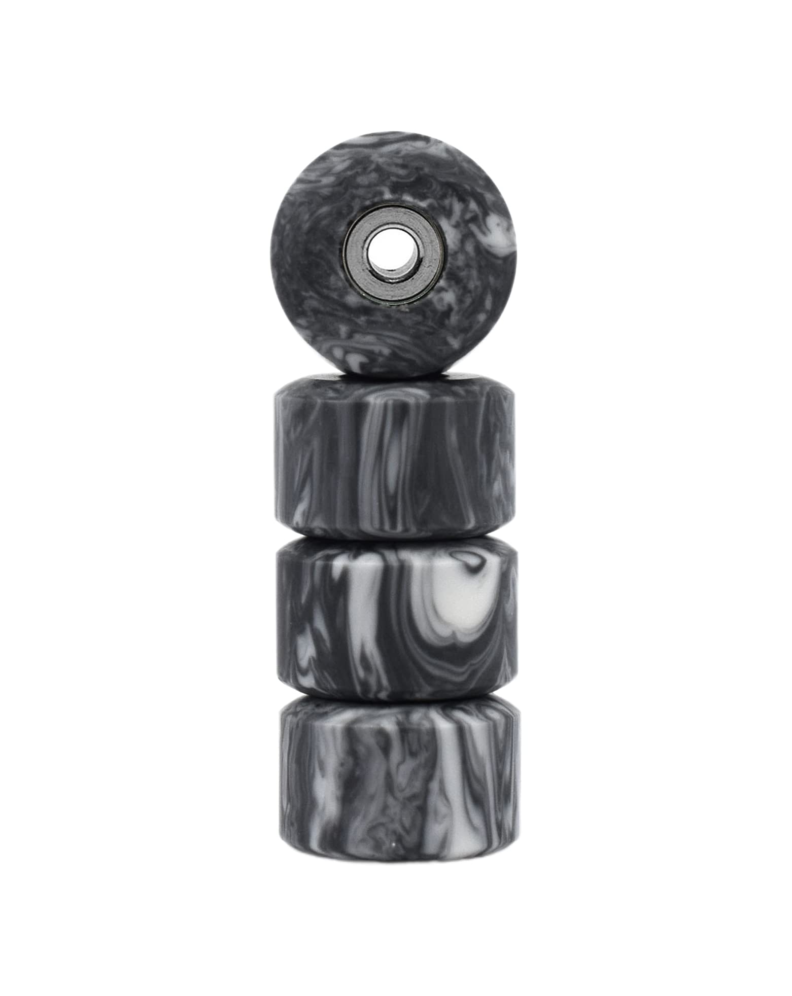 Teak Tuning Apex 61D Urethane Fingerboard Wheels - New Street Shape, 7.7mm Diameter - Ultra Spin Bearings - Made in The USA - Grey & White Swirl Colorway