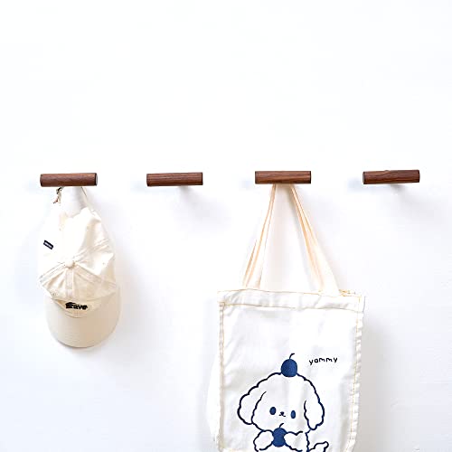 LONANGG Natural Wooden Coat Hooks Wall Hooks - Pack of 4 - Handmade Decorative Wood Coat Pegs - Wall Mounted Modern Hook -Minimalist Hooks for Hanging Hat, Scarf Hooks (Black Walnut Hook)