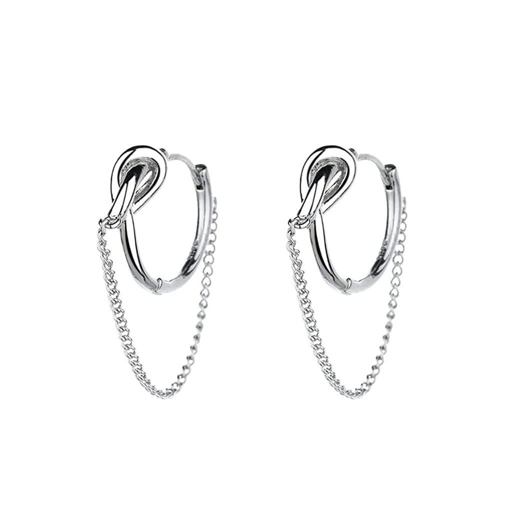 SLUYNZ 925 Sterling Silver Punk Chain Small Hoop Earrings for Women Men Teens Minimalist Hoop Earrings Tassel (A-Silver)