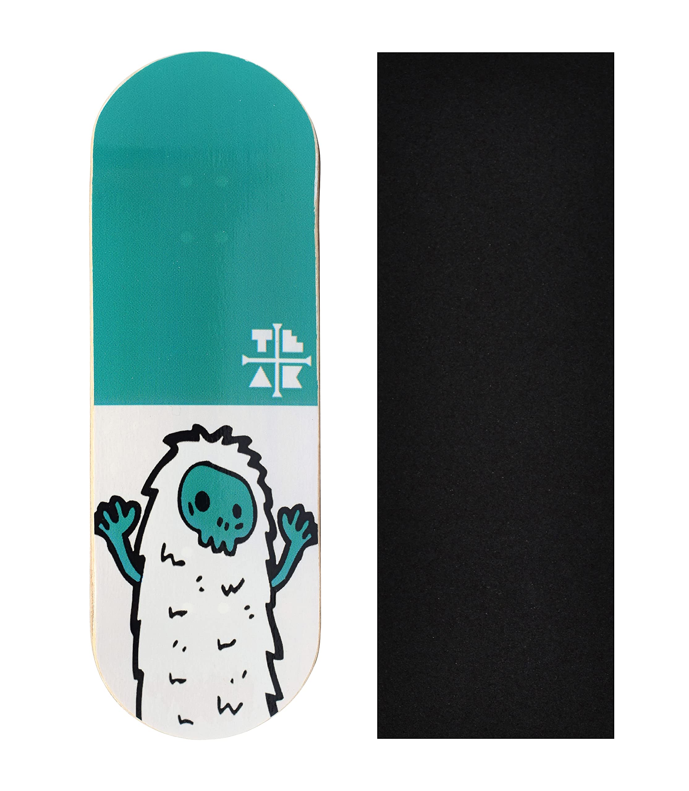 Teak Tuning Premium Fingerboard Graphic Deck, Teal Yeti - 32mm x 97mm - Heat Transfer Graphics, Pro Shape & Size - Pre-Drilled Holes - Includes Prolific Foam Tape