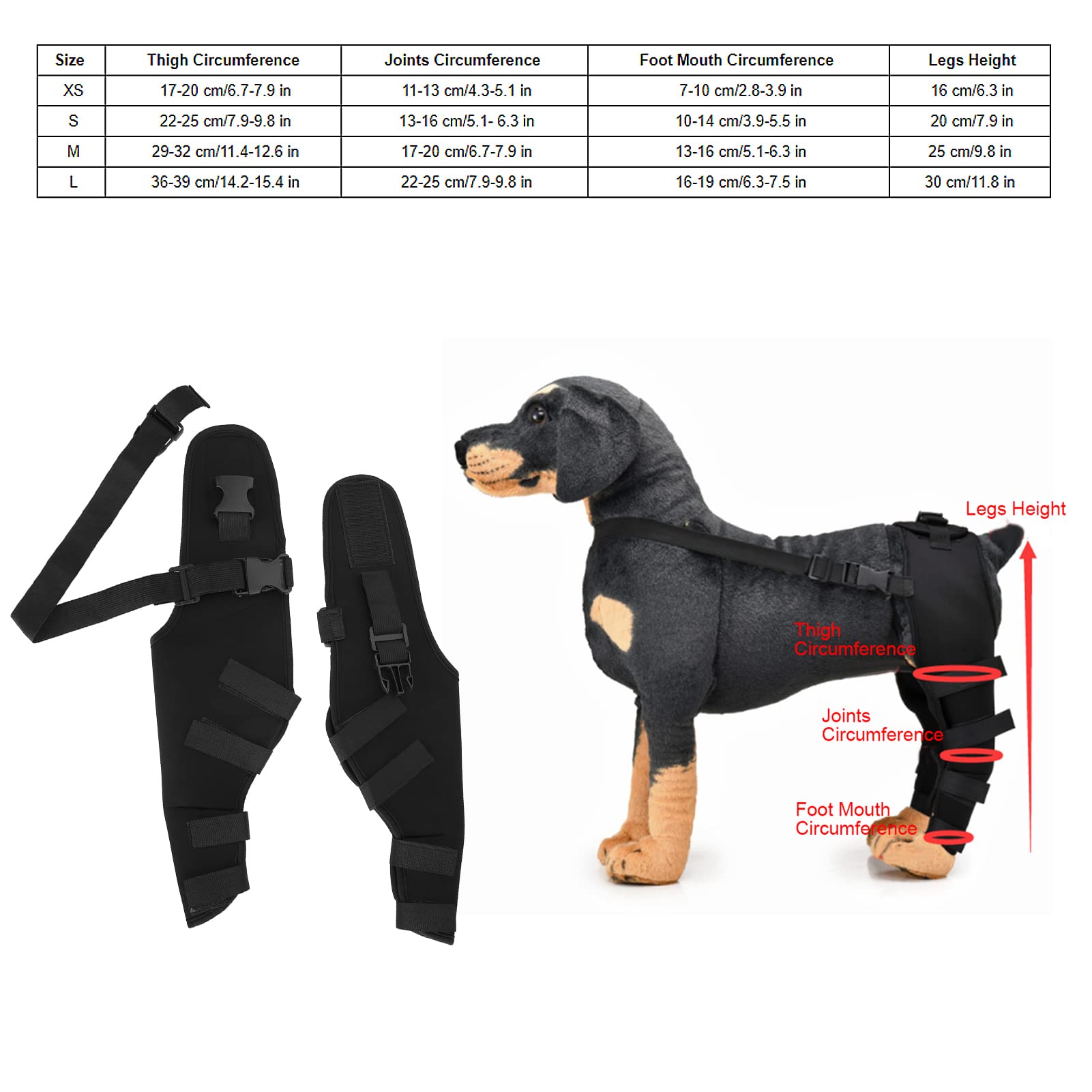 Zerodis Pet Dog Hind Legs Protector, Adjustable Knee Brace Leg Support Dog Hock Brace Rear Leg Joint Wrap for Dogs Hind Legs Recover(XS-Black) (L-Black)