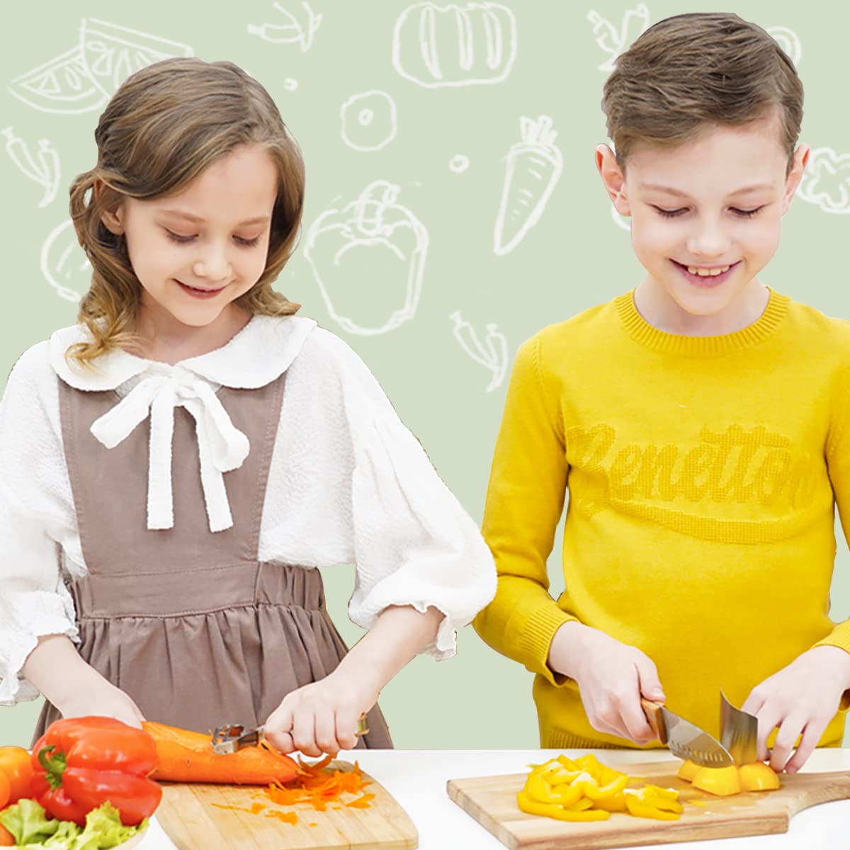 Kibbidea Kids Chef Knife Set 4-Piece, Cooking Knife Set for Kids, Stainless Steel Child Knives with Finger Guard, Kids Kitchen Tools for Little Chef