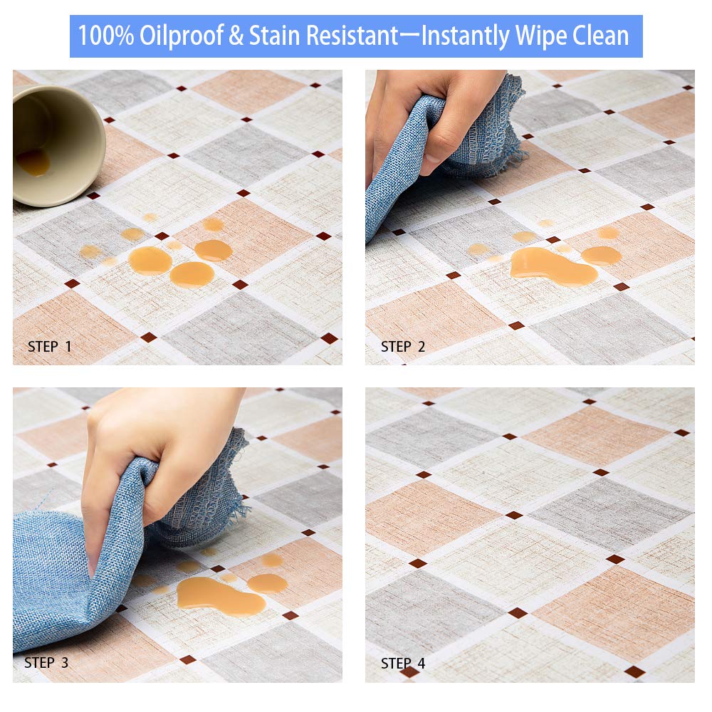 Tablecloth Vinyl Rectangle Waterproof, Stain Resistant Oilproof, Plastic PVC Heavy Duty Wipe Clean, for Kitchen Dinning Baby Outdoor Party Camping