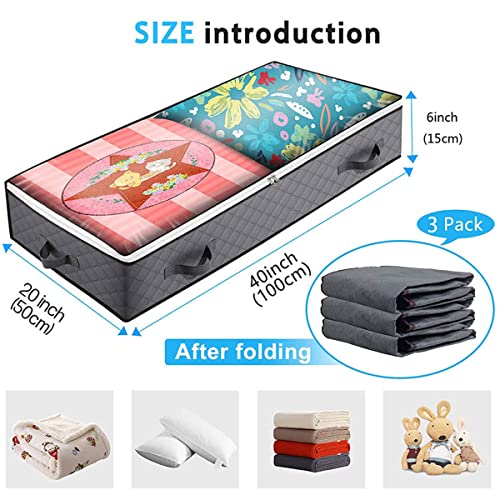 micilelife Under-Bed Storage Containers, Underbed Clothes Organizers with Reinforced Handles Foldable, Under the Bed Storage Containers for Bedroom Clothing, Blankets,3 Pack, Grey