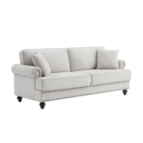 DSXCde Modern Chenille Upholstered Sofas, Sectional Loveseat 2 Seater Couches with Nails and Armrests for Apartment Bedroom Home Office,White