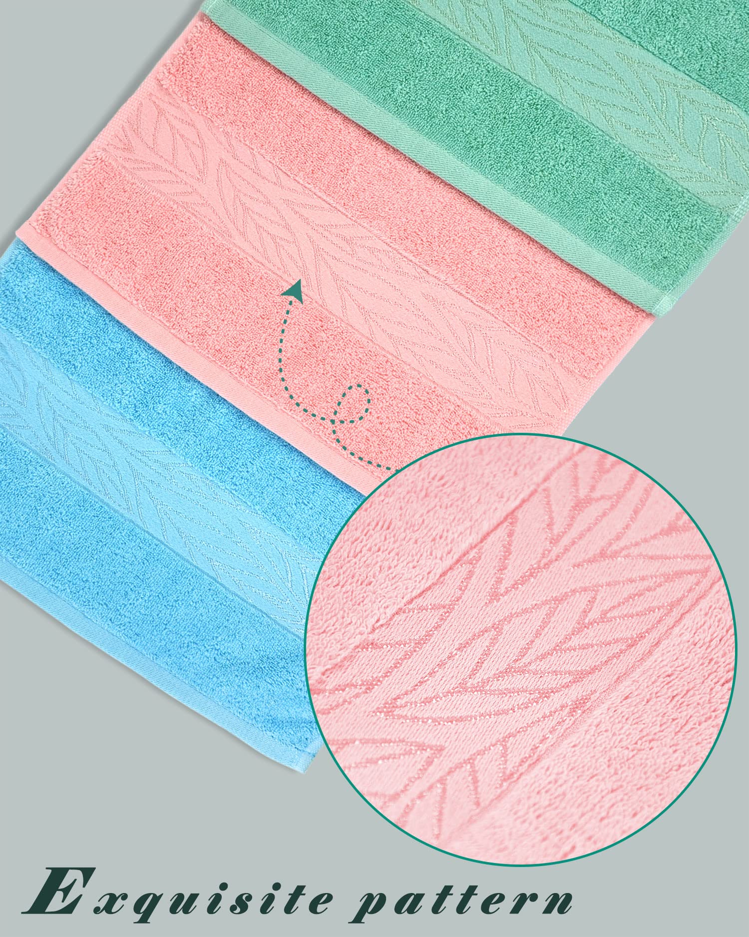 Cleanbear Soft Hand Towels - 100% Cotton Bath Hand Towel Set, Lightweight for Quick Dry (2 Pack, 13 x 29 Inches) (Pink, Blue and Green)