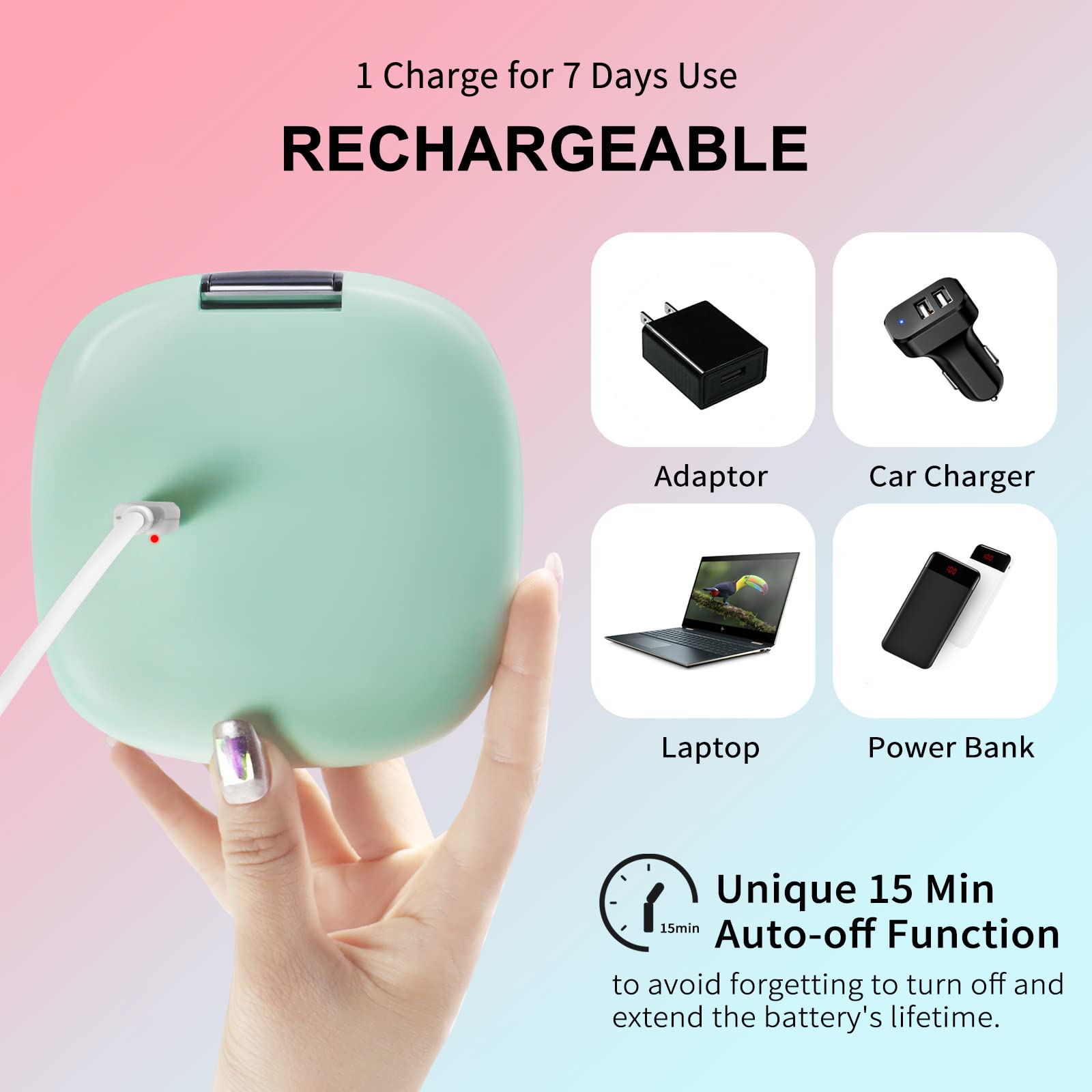 merifun LED Lighted Compact Makeup Mirror, Travel Magnifying Mirror 1x/10x - 56 LED Lights, Touch Sensor, 3 Colors Lights & Brightness Dimmable- Magnetic Closure, Rechargeable (Aqua)