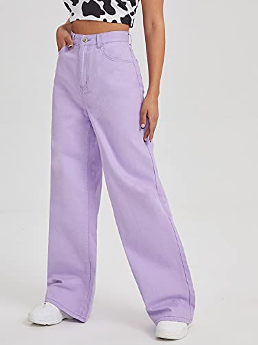 MakeMeChic Women's Casual High Waist Jeans Wide Leg Denim Pants Purple M