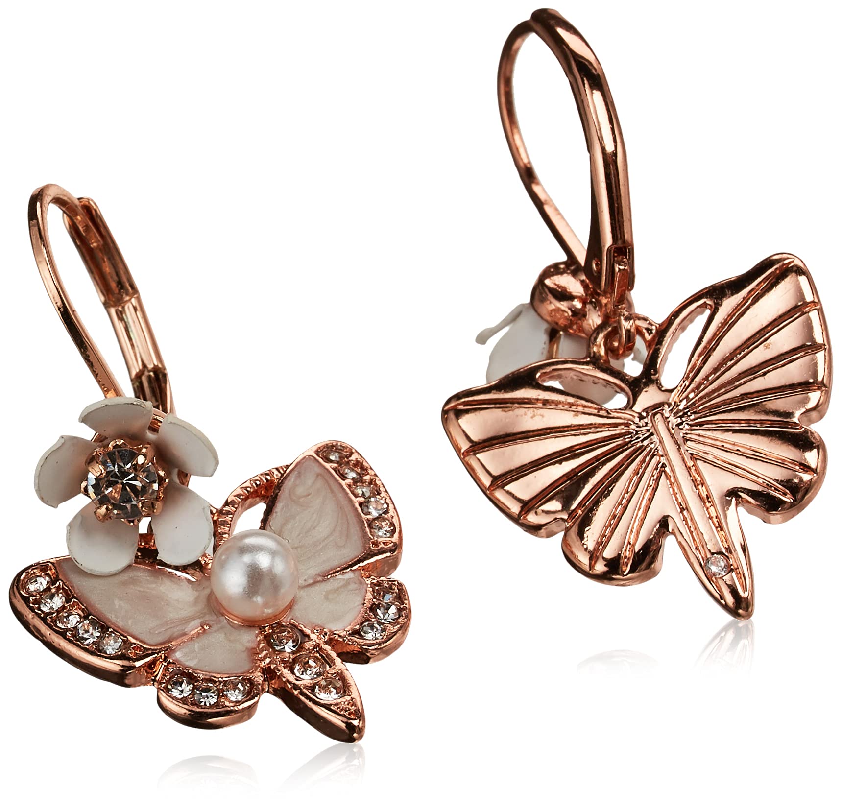 Betsey Johnson Rose Gold Butterfly Drop Earring,White,One Size