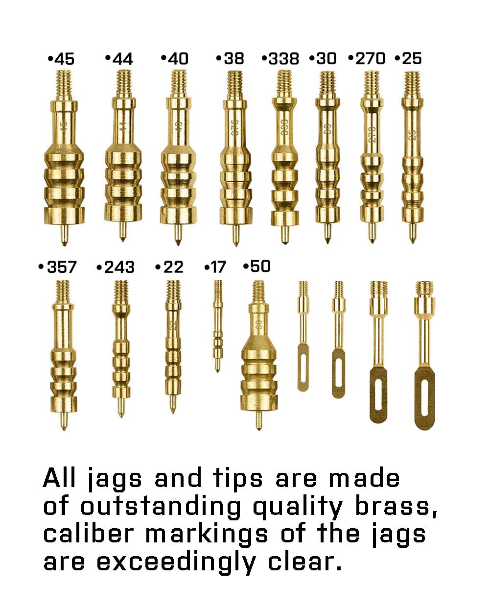 BROWNTC Universal Gun Cleaning Kit Hunting Rifle Pistol Shotgun Cleaning Kit for All Guns/CNC Precision Machined-Solid Brass Jags & Slotted Tips with Green Case