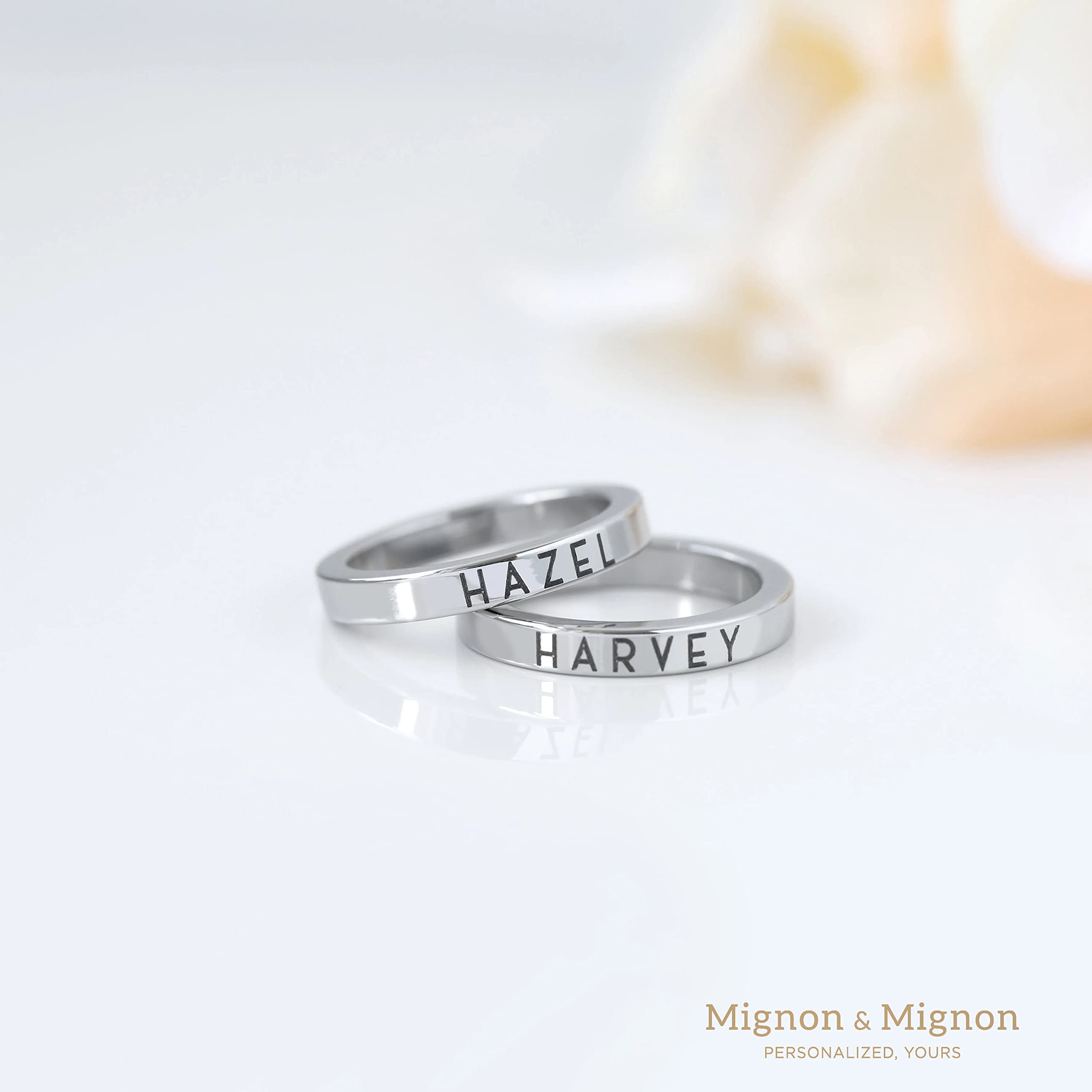 MignonandMignon Personalized Engraved Rings for Women Friendship Matching Rings Custom Coordinate Stacking Best Friend Memorial - R4