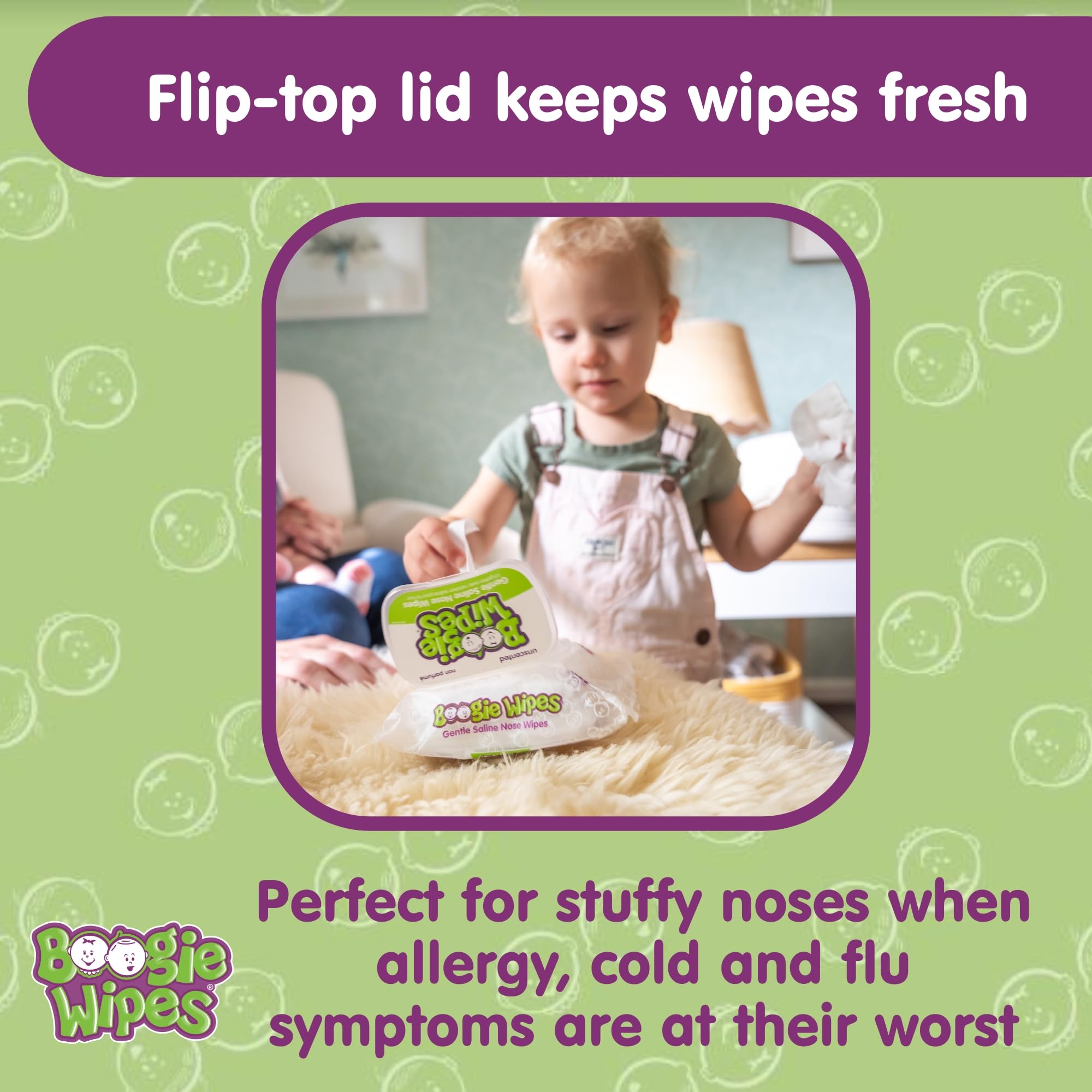 Saline Nose Wipes by Boogie, for Baby & Kids, Face, Hand & Body, FSA/HSA Eligible, Made with Vitamin E, Aloe, and Natural Saline, Unscented, 30 Count (Pack of 12)