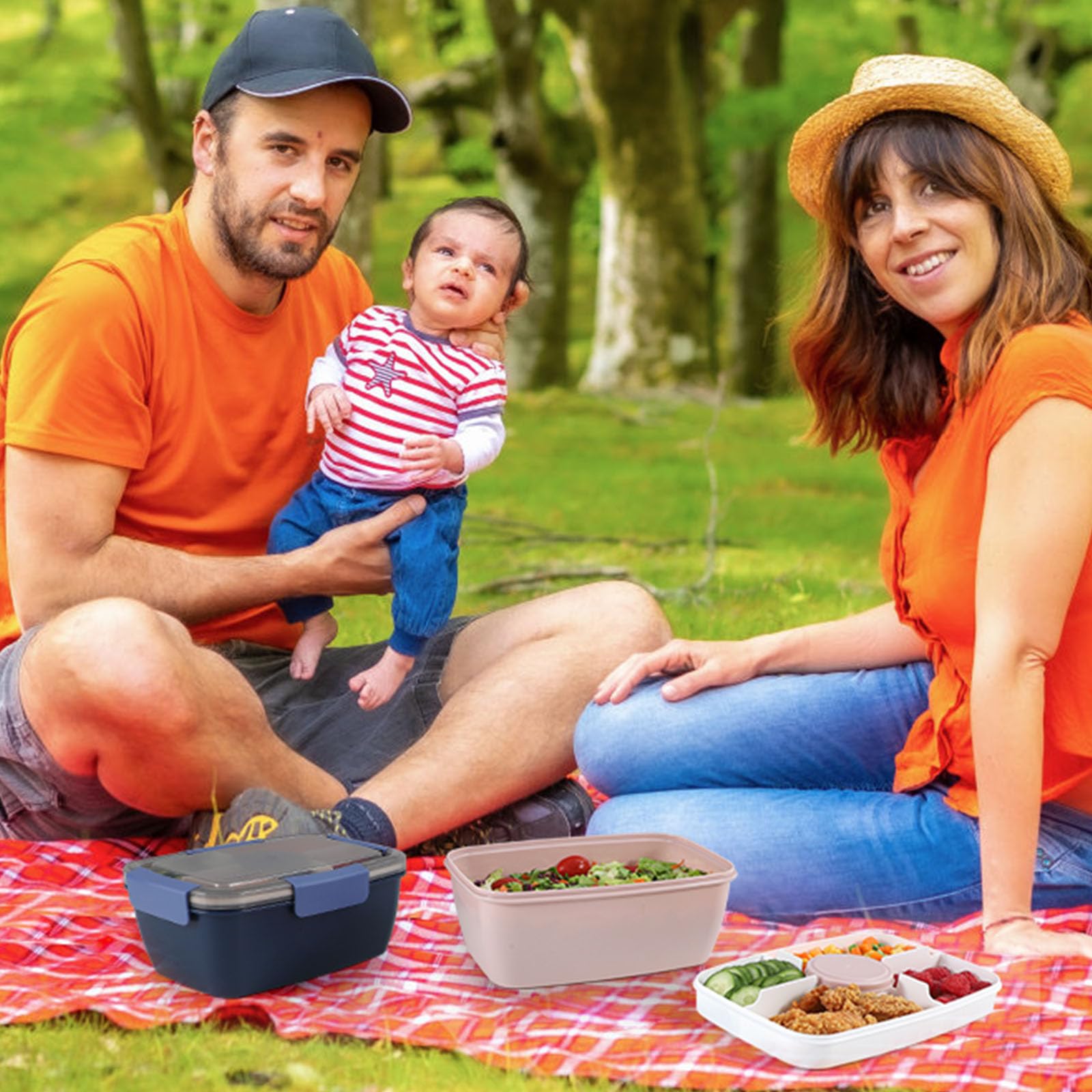 Caperci 2 Pack Large Salad Container for Lunch - 68 oz Salad Bowls To Go, Leakproof Bento Box Adult with 5 Compartments Tray, 4pcs 3-oz Sauce Cups, Reusable Spork & BPA-Free (Navy & Pink)