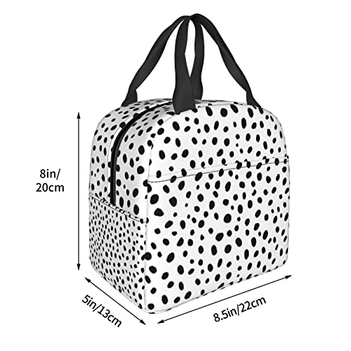 Cute Black Dot On White Lunch Box Bento Box Insulated Lunch Boxes Reusable Waterproof Lunch Bag With Front Pocket For Travel Office Picnic