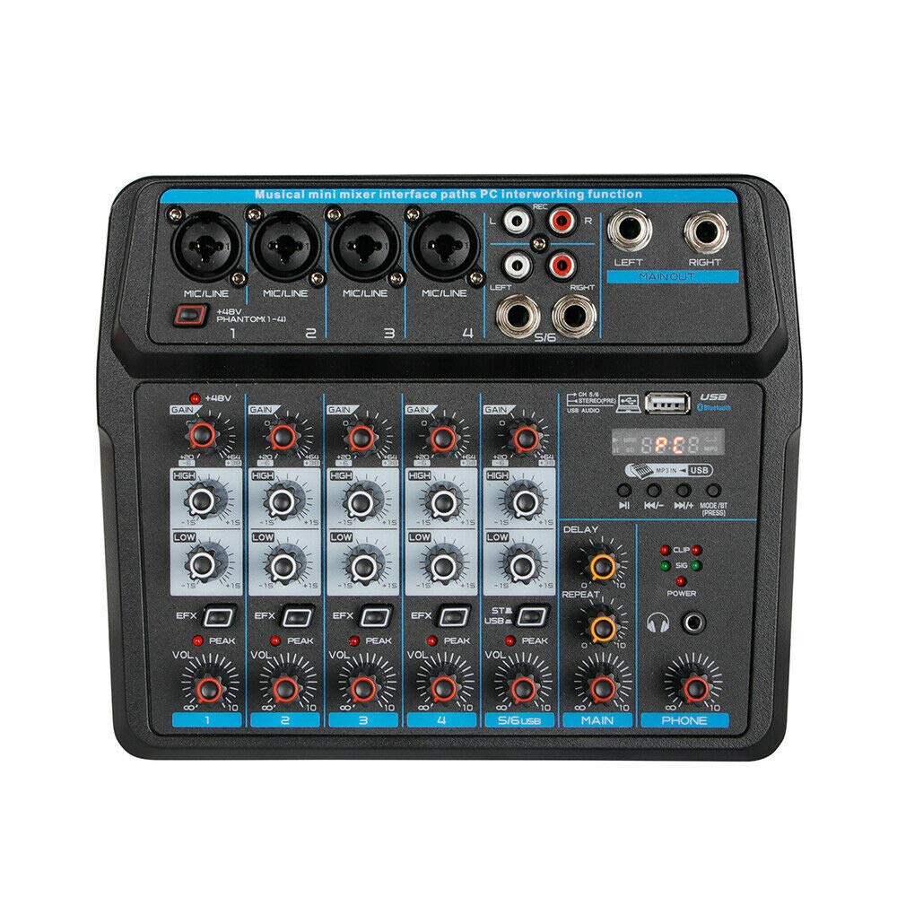 CNCEST Professional Live Mixing Studio Audio Sound Mixer Console USB Audio110V(6 Channel), black