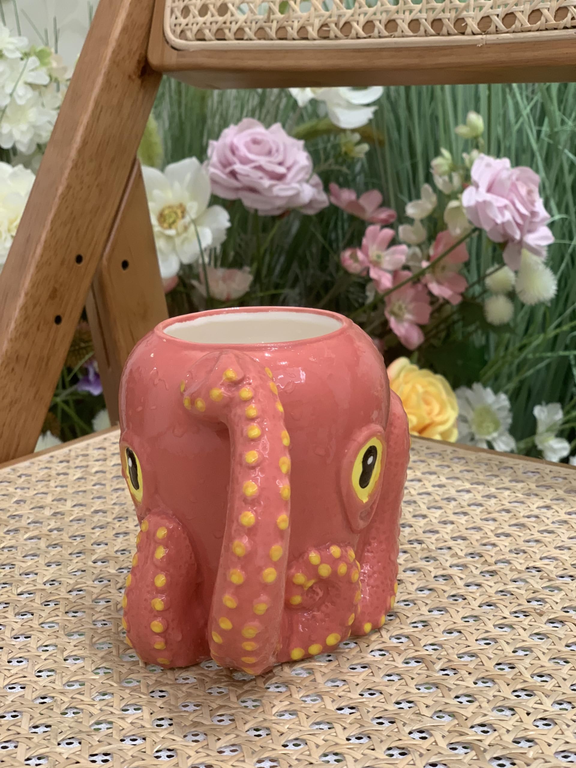 GLDOGO 3D Pink Octopus Ceramic Mug,Novel Handmade Octopus Shaped Statue Cup,Festivals or Birthday Gifts for Coffee and Milk Tea Enthusiasts