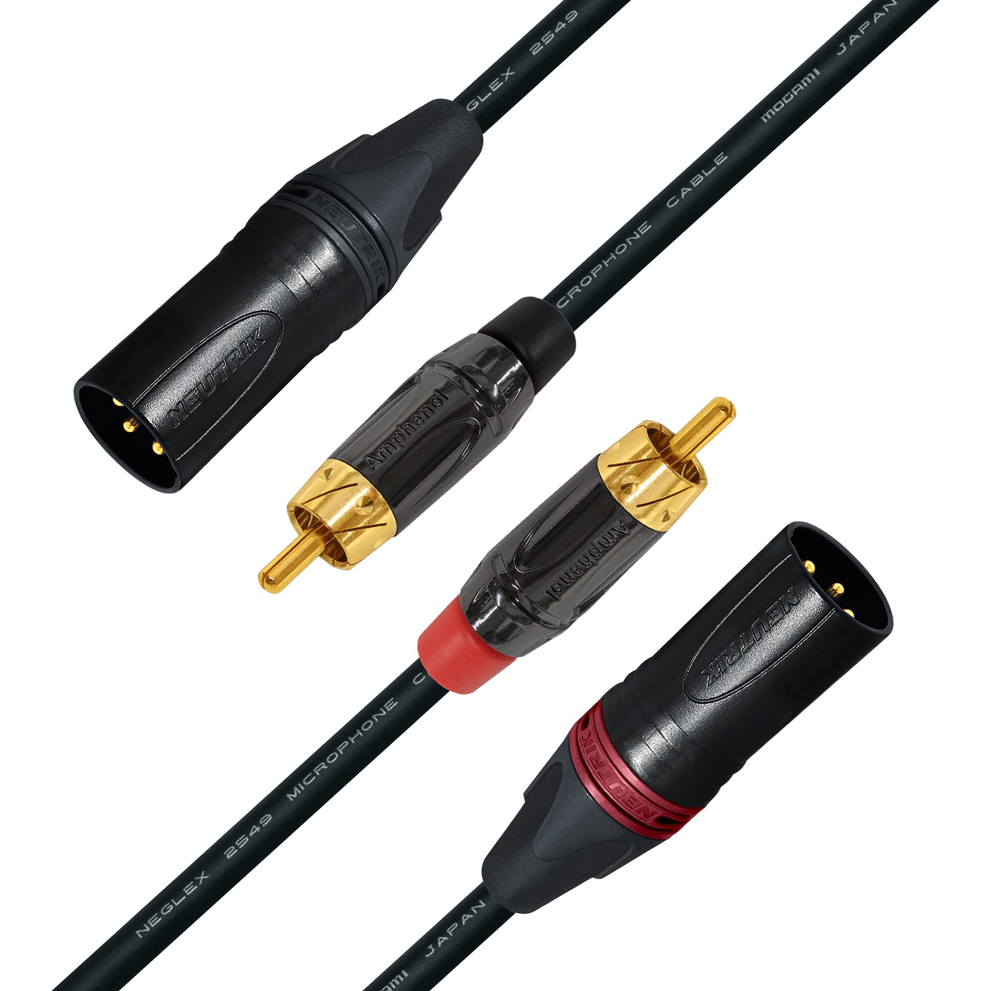 WORLDS BEST CABLES 3 Foot - RCA to XLR (Male) Cable Pair β Mogami 2549 Audio Interconnect Cable & Amphenol ACPL RCA & Neutrik Male XLR Gold Plugs - Custom Made