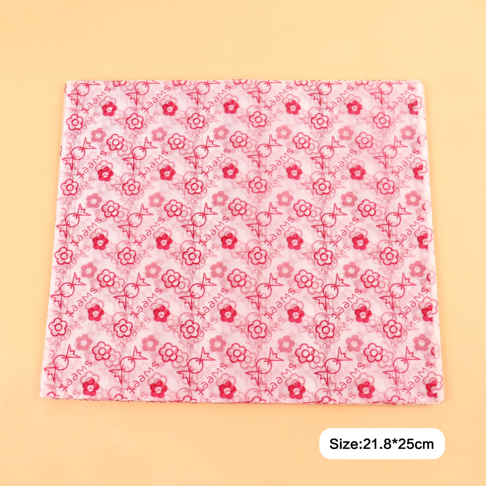Cyodoos 150 Sheets Wax Paper Greaseproof Waterproof Wrapping Tissue Food Picnic Paper Dry Hamburger Paper Liners For Food Basket Liner (Candy Flower Pattern)
