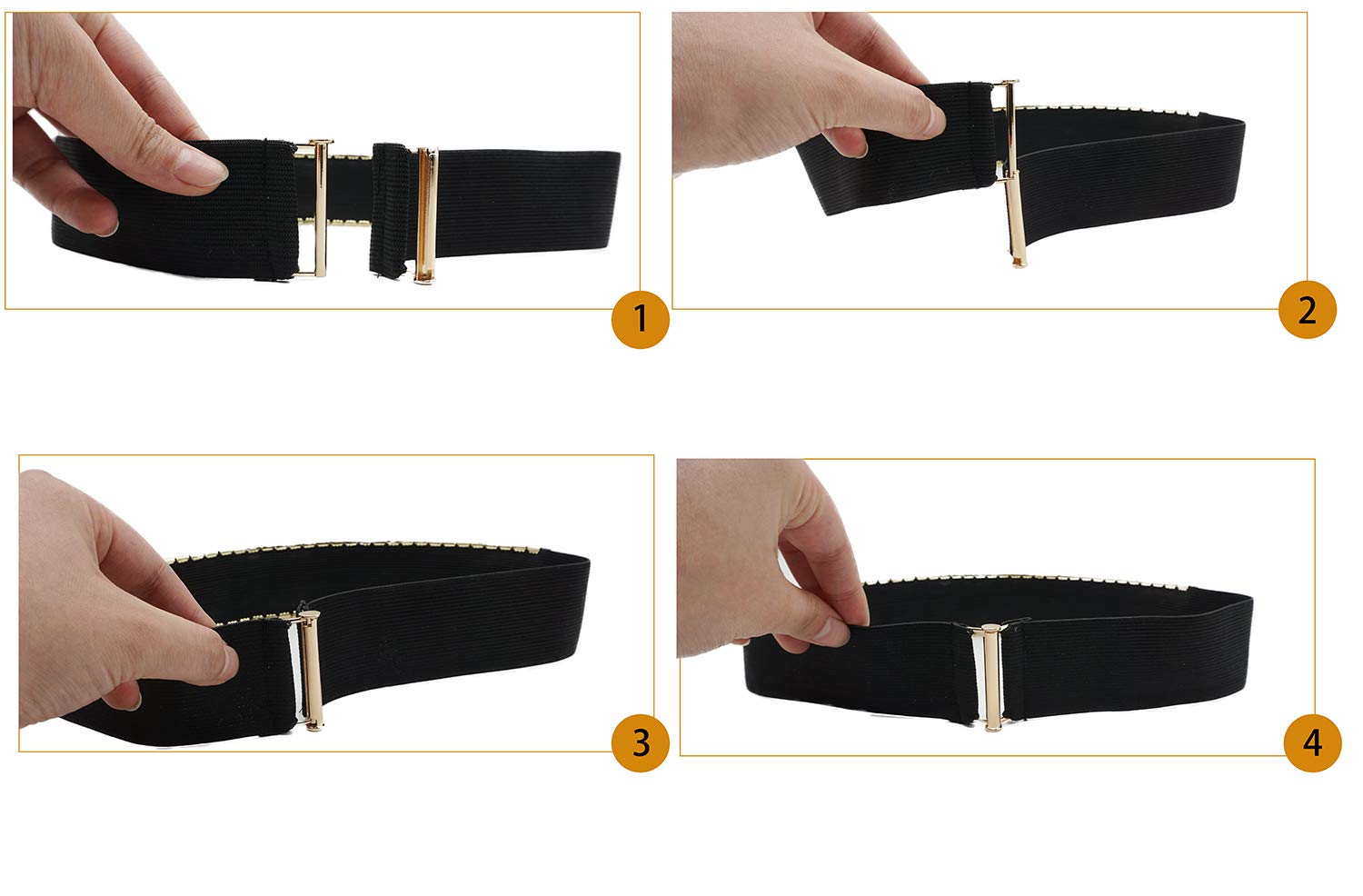 Bellady Fashion Women's Center-Scaled Texturized Metallic Stretch Belt,Gold