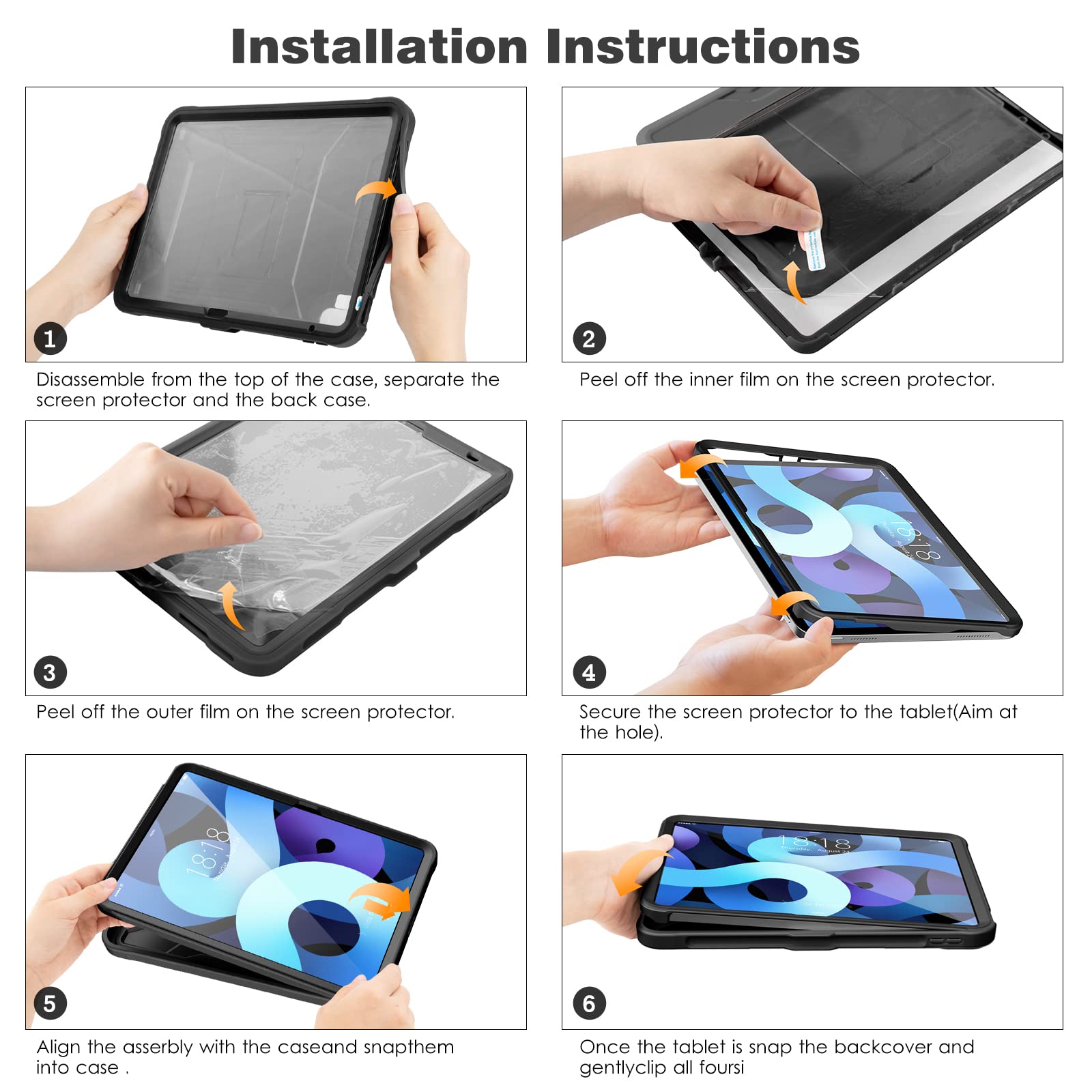 DTTO Case for iPad 10th Generation 10.9 Inch 2022 Release, iPad Case with Kickstand and Built-in Screen Protector, Durable Shockproof Full Body Protective Cover for Apple iPad 10.9 Inch - Black