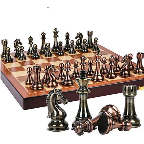 Chess Set International Chess Metal Chess Set High-Grade Gift Travel International Chess Game Folding Wooden Mold Chessboard Kirsi