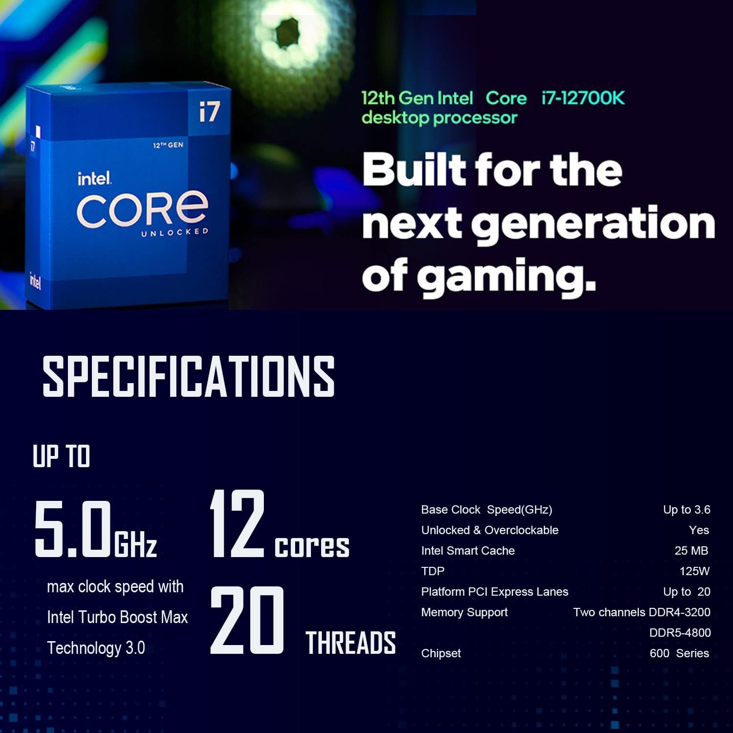 INLAND Micro Center Intel Core i7-12700K Desktop Processor 12 (8P+4E) Cores up to 5.0 GHz Unlocked LGA1700 600 Series with MSI PRO Z690-A ProSeries DDR5 Gaming Motherboard