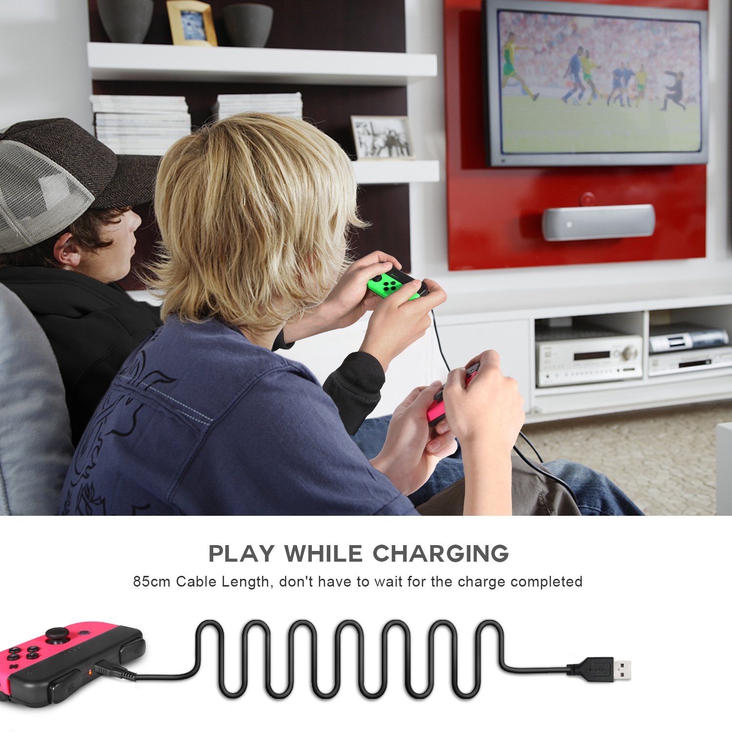 Mini Charging Dock Charger for Nintendo Switch Joy-Con with Low Battery Reminder and LED Charger Indicator - Black, 2 Packs