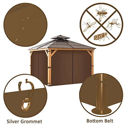 Garden Sunny 10-ft x 10-ft Gazebo Curtains,Privacy Sidewall Set 4-Panel Universal Replacement Shade Curtains Set,Protecting Side Walls (Only Curtain)- Brown