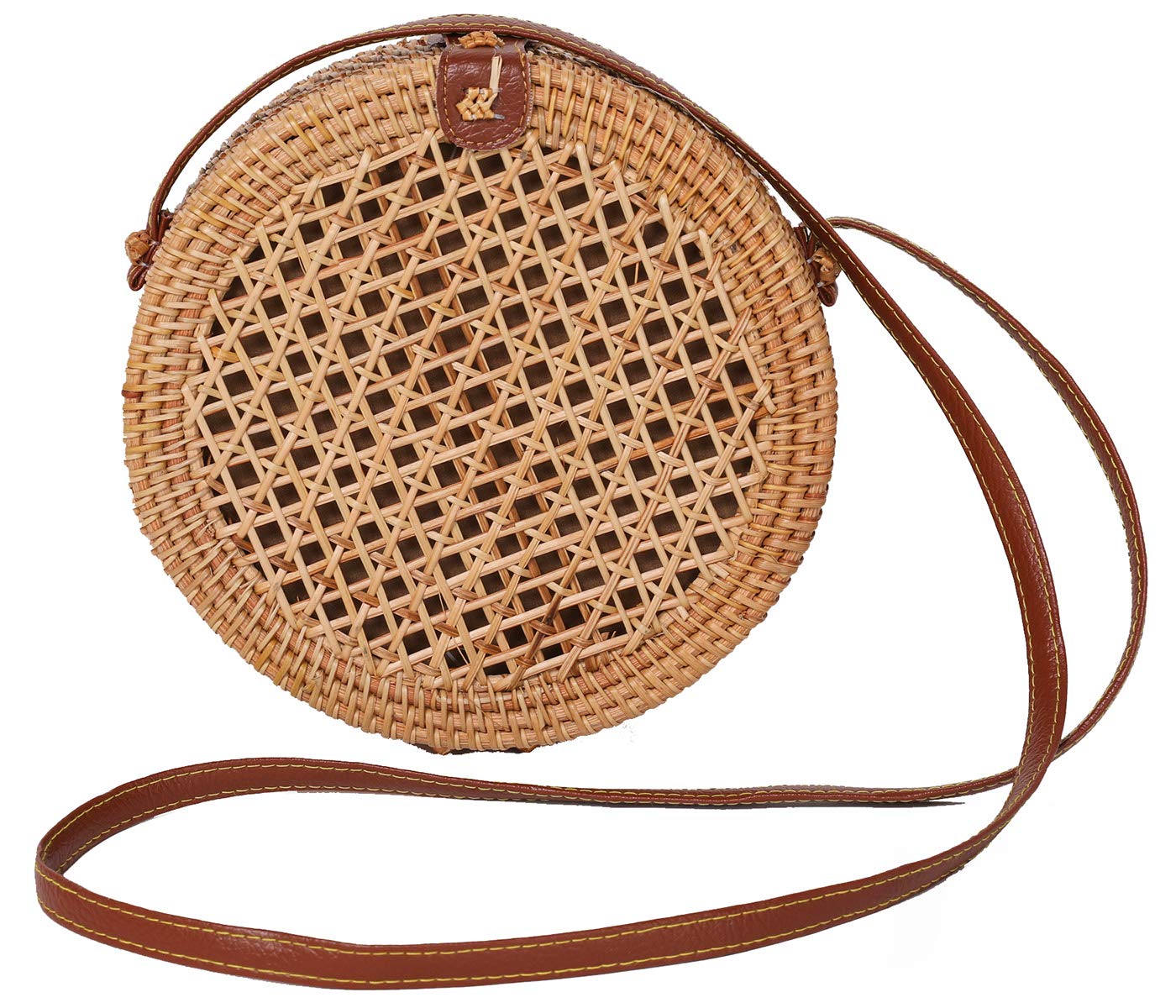 Rattan Bags for Women - Handmade Wicker Woven Purse Handbag Circle Boho Bag Bali - Crossbody Heart