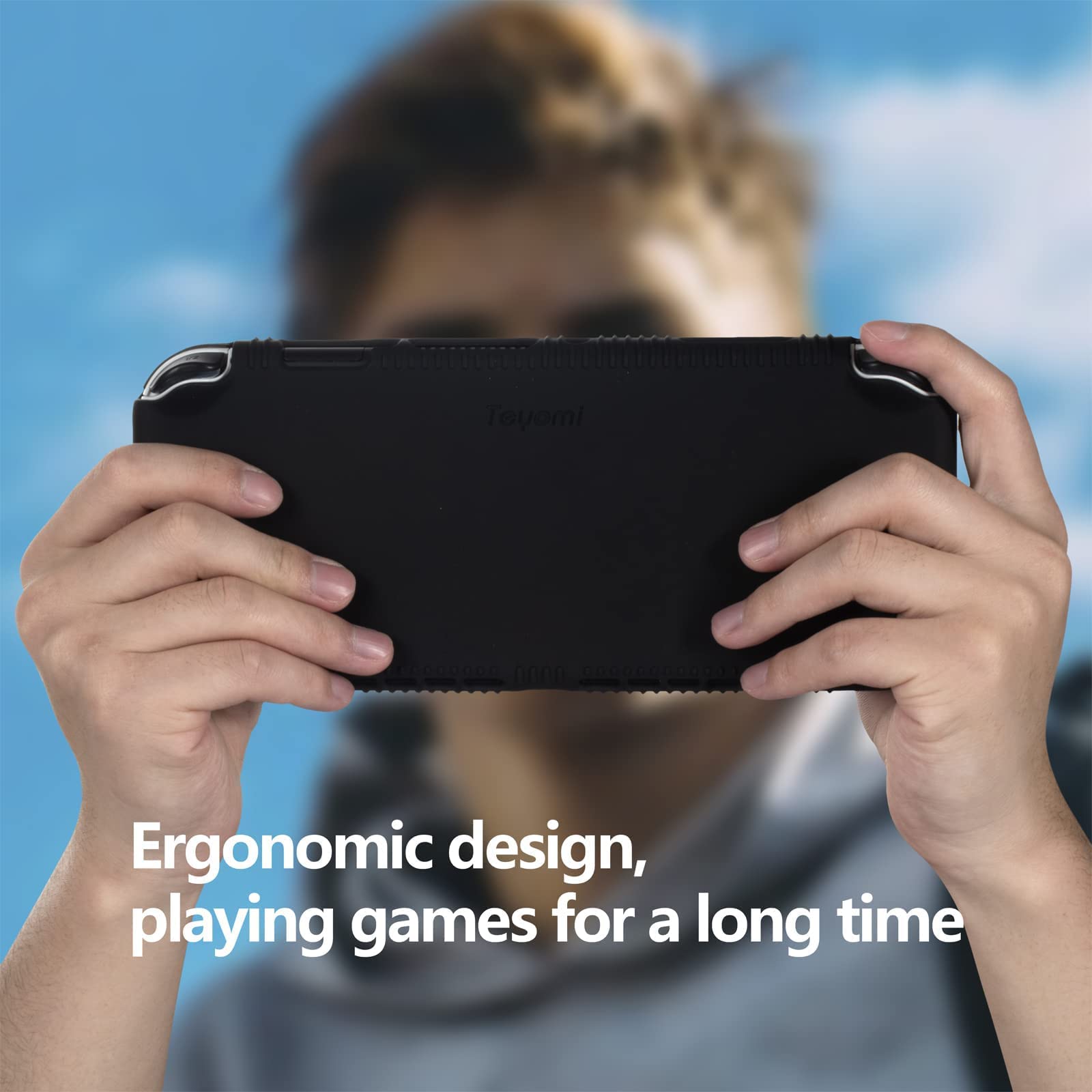 Teyomi Silicone Case for Nintendo Switch OLED with 2 Game Cards Slots, [Kids Friendly] Shockproof Protective Cover with Tempered Glass Screen Protector, Ergonomic Grip Case for Switch OLED, Black