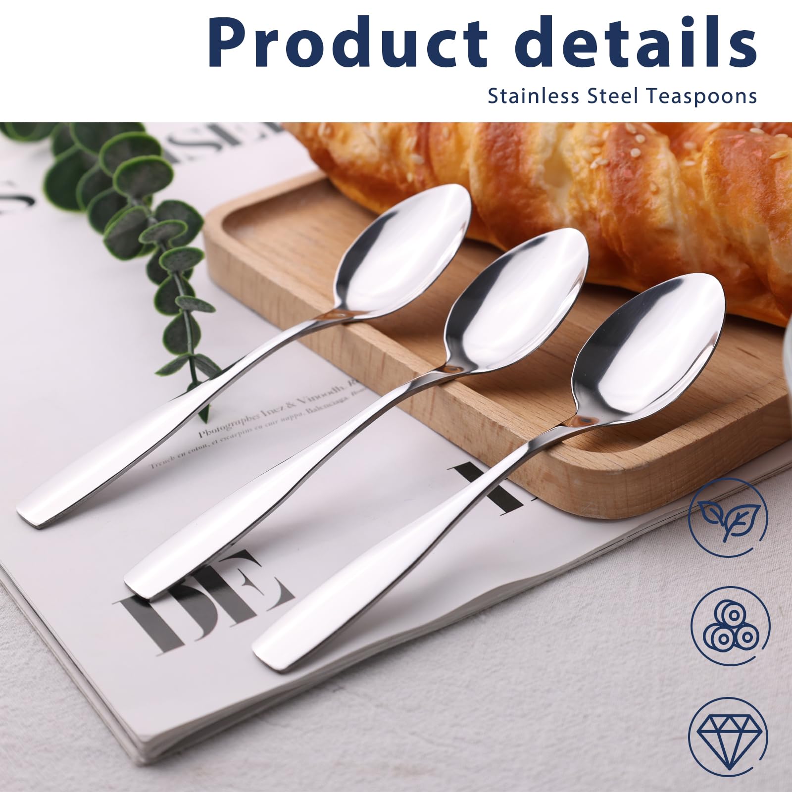HANSGO Teaspoons Stainless Steel, Small Coffee Spoons, Mirror Polished Teaspoon, Dessert Spoons for Home Kitchen Restaurant, Dishwasher Safe