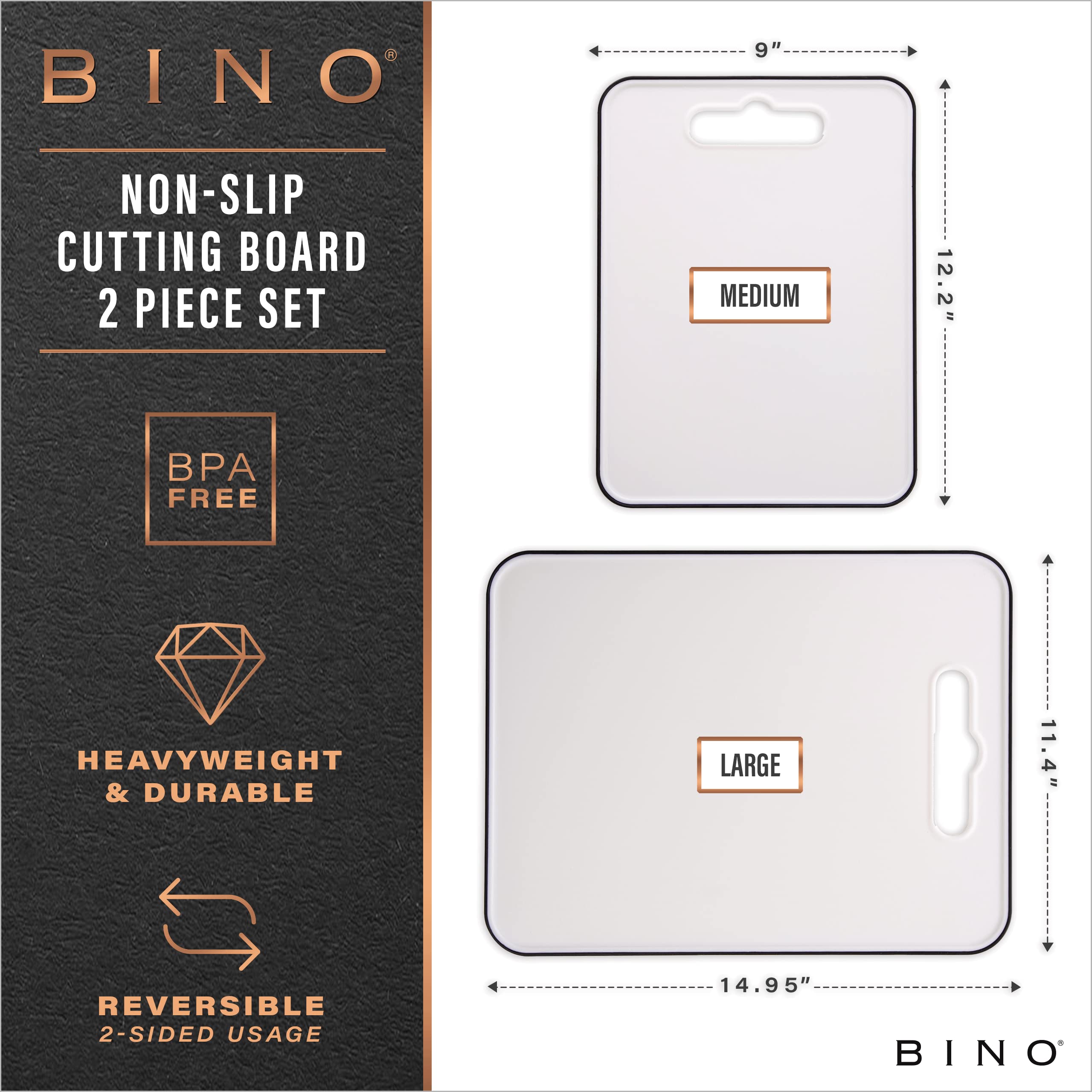 BINO Cutting Board - 2-Piece Chopping Boards | BPA-Free Plastic, Durable, Large Surface, Multipurpose, Dual-Sided, Dishwasher Safe | Charcuterie Accessories | Home & Kitchen Utensils