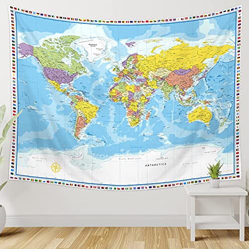 Large World Map Tapestry Wall Hanging Tapestry World Map For Kids Educational Tapestry With Country Flags World Map for Classroom Decor Kids Room Home Traveling Geography Students 60x80 In