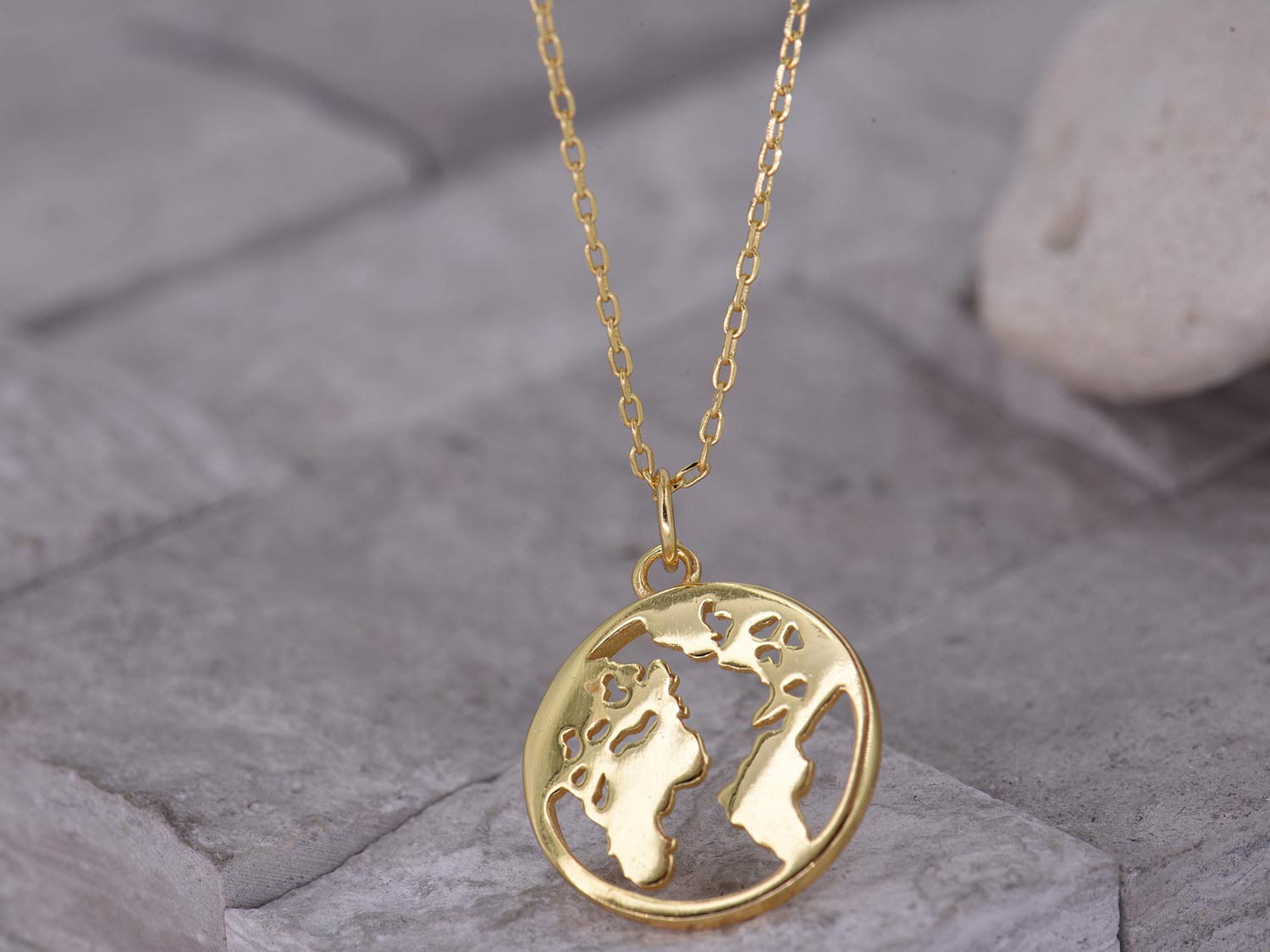 Climate Change Awareness [925 Sterling Silver w/18K Gold Plating] Necklace - Pro Globe/Save The Planet - Eco-Friendly Jewelry Also for Digital Nomad Women w/Wanderlust