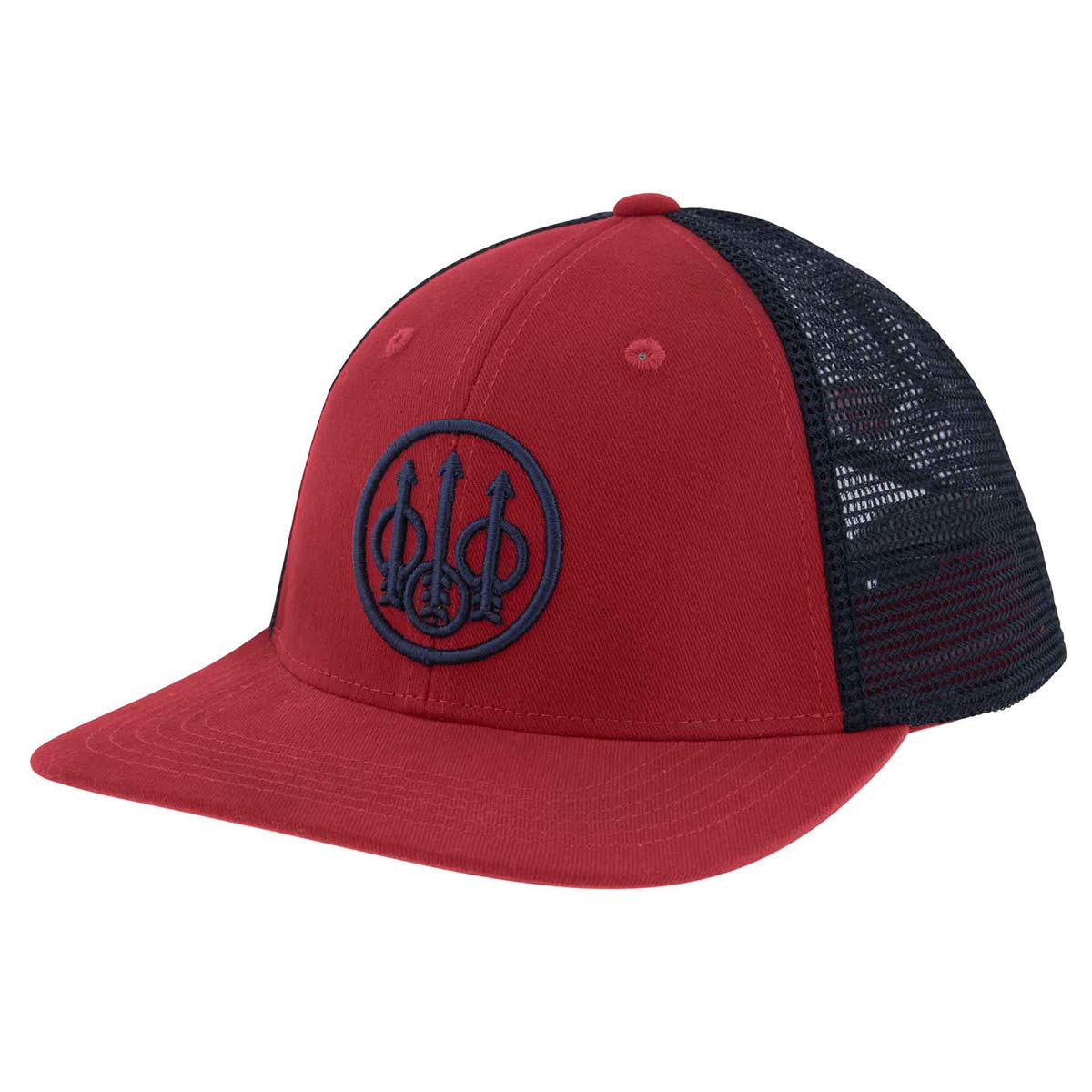 Beretta Men's Trident Flat Bill Casual Structured Cotton Twill Trucker Hat with Mesh Back, Red/Navy, One Size