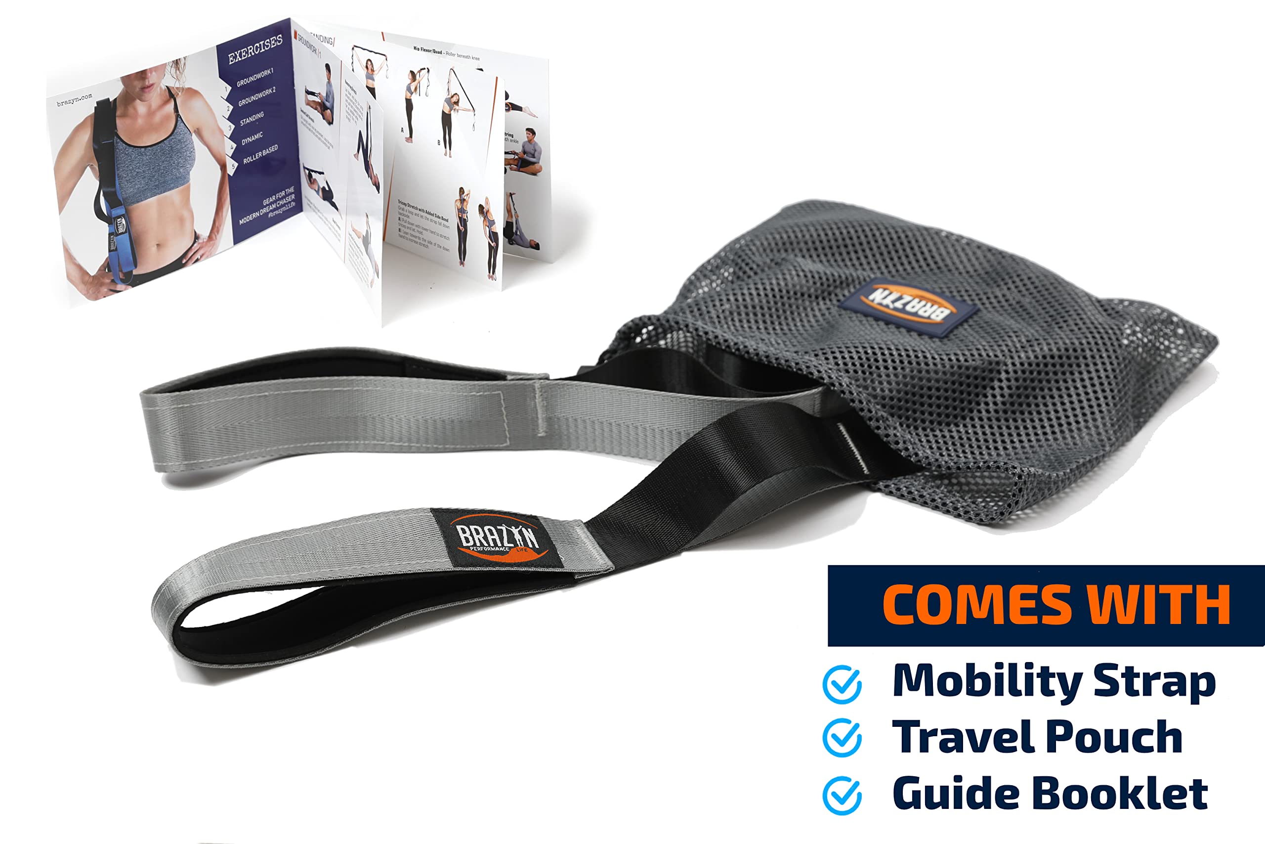 Brazyn - 12 Loop Mobility Stretching Band - Stretch Strap with Loops Physical Therapy Yoga Straps for Stretching Pilates Calf Stretcher Flexibility Running Dance Gymnastics with Travel Bag - Navy Blue