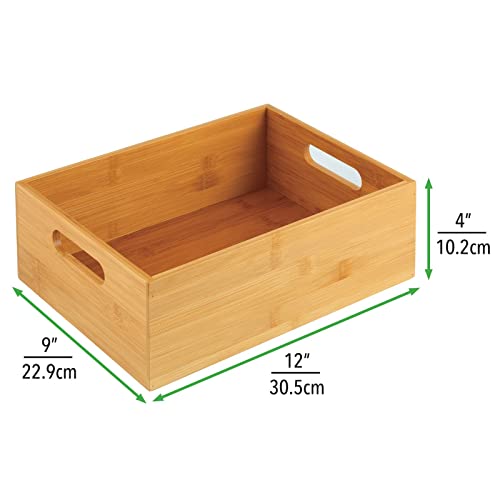 mDesign Bamboo Wood Organizer Storage Bin Open-Top Box with Built-In Handles for Kitchen, Pantry Organization; Holds Flatware, Dry Goods Boxes, Cooking Essentials, Echo Collection - 4 Pack - Natural