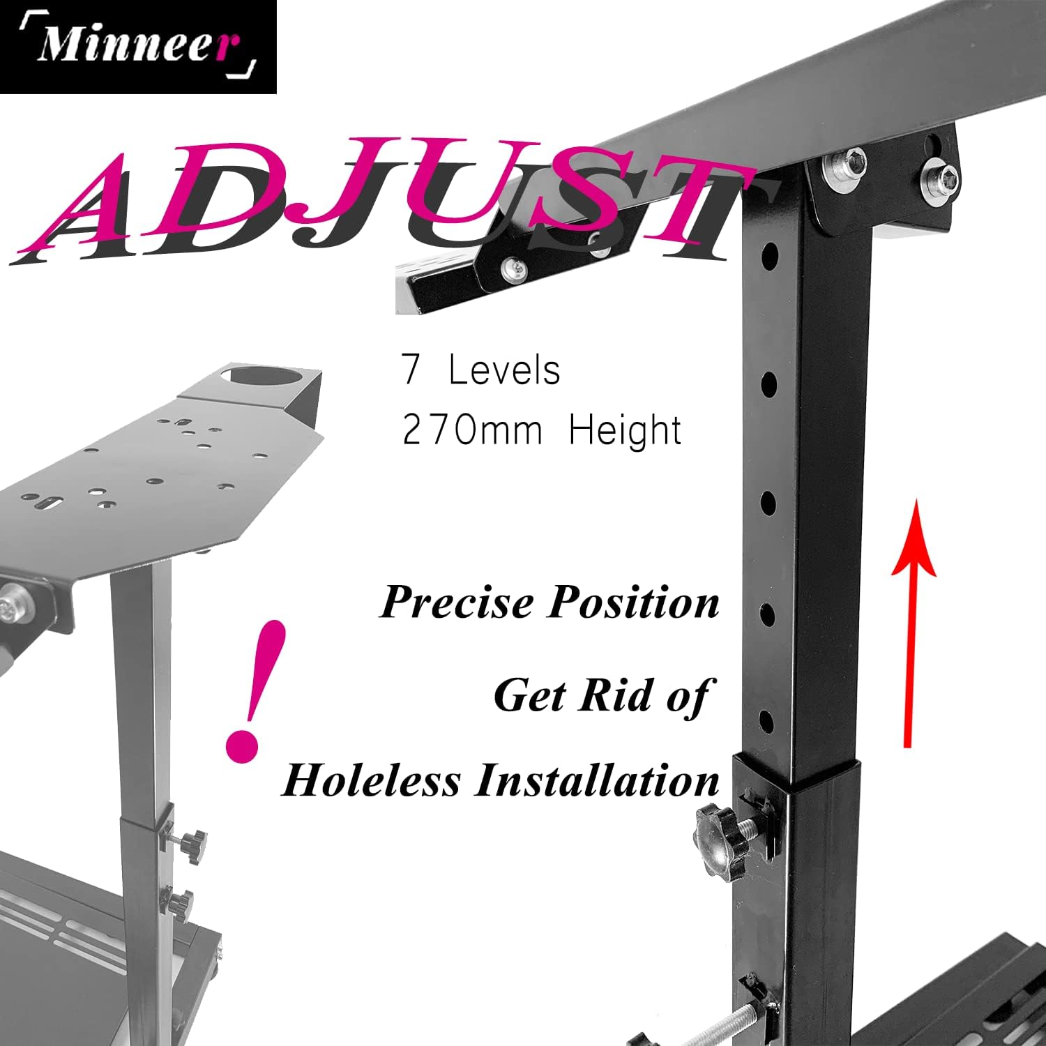 Minneer Racing Wheel Stand with V2 Support Game Support Stand Up Simulation Driving Cockpit for Logitech G29, G27, G25, G920, All Thrustmaster Racing Simulator Wheel Stand Without Wheel and Pedals