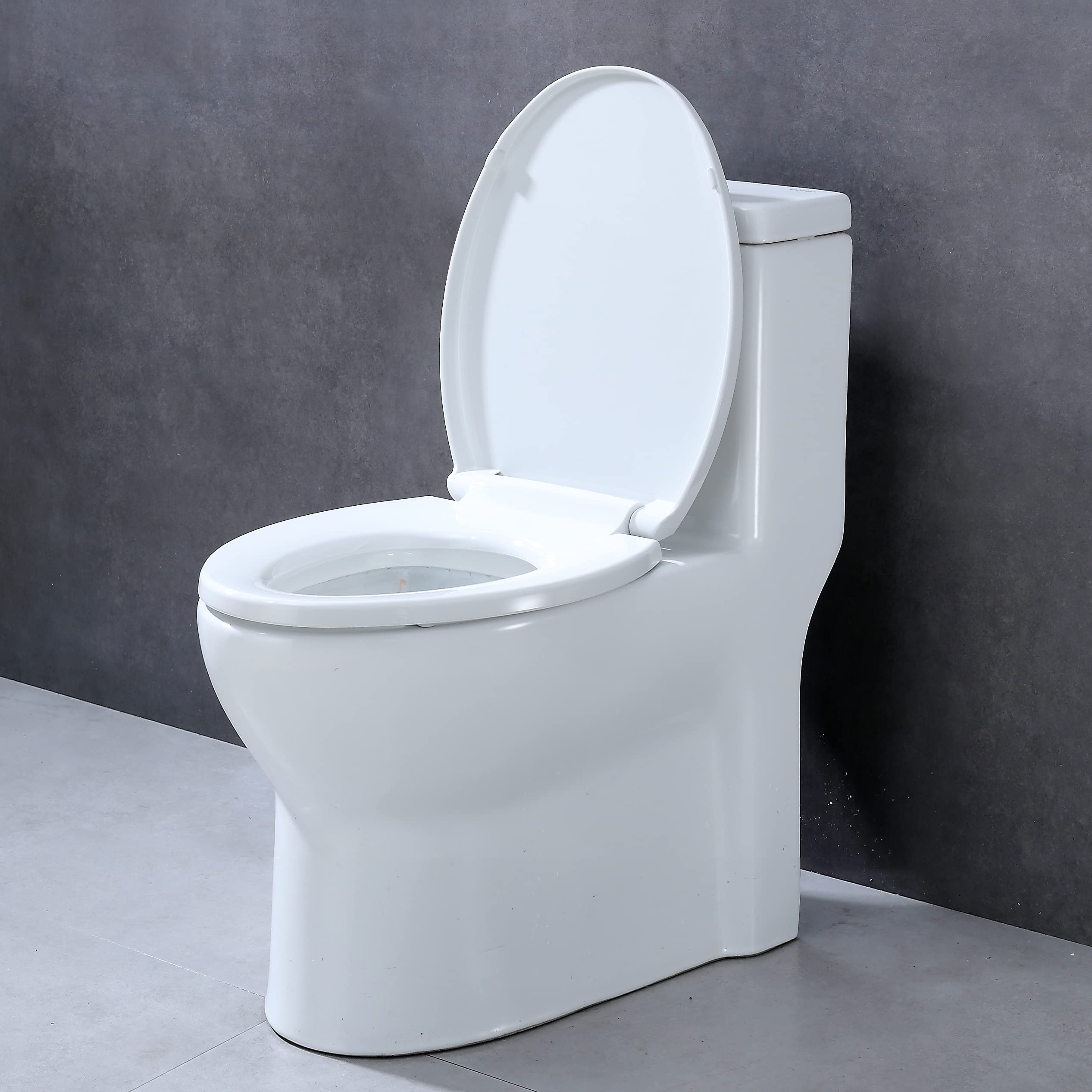 CYRRET Toilet Seat Round with Lid, Slow Close, Easy to Install and Clean, Durable Plastic, White, Replacement Toilet Seats, Fits Standard Round Toilets Bowl
