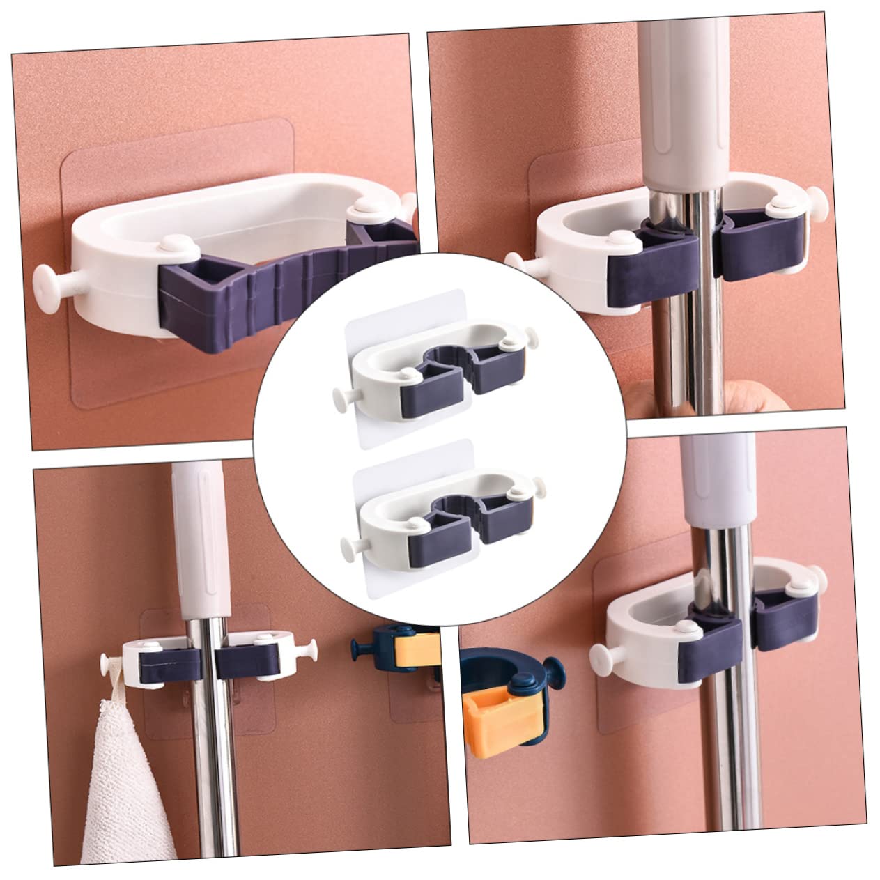DOITOOL 4 pcs White Hanger Clipswhite Mounted Broom Hangers Hooks Rack Traceless for Kitchen Mop Adhesive Tool Holders Practical Creative Holder Anti Garage Rake Home Drilling Laundry