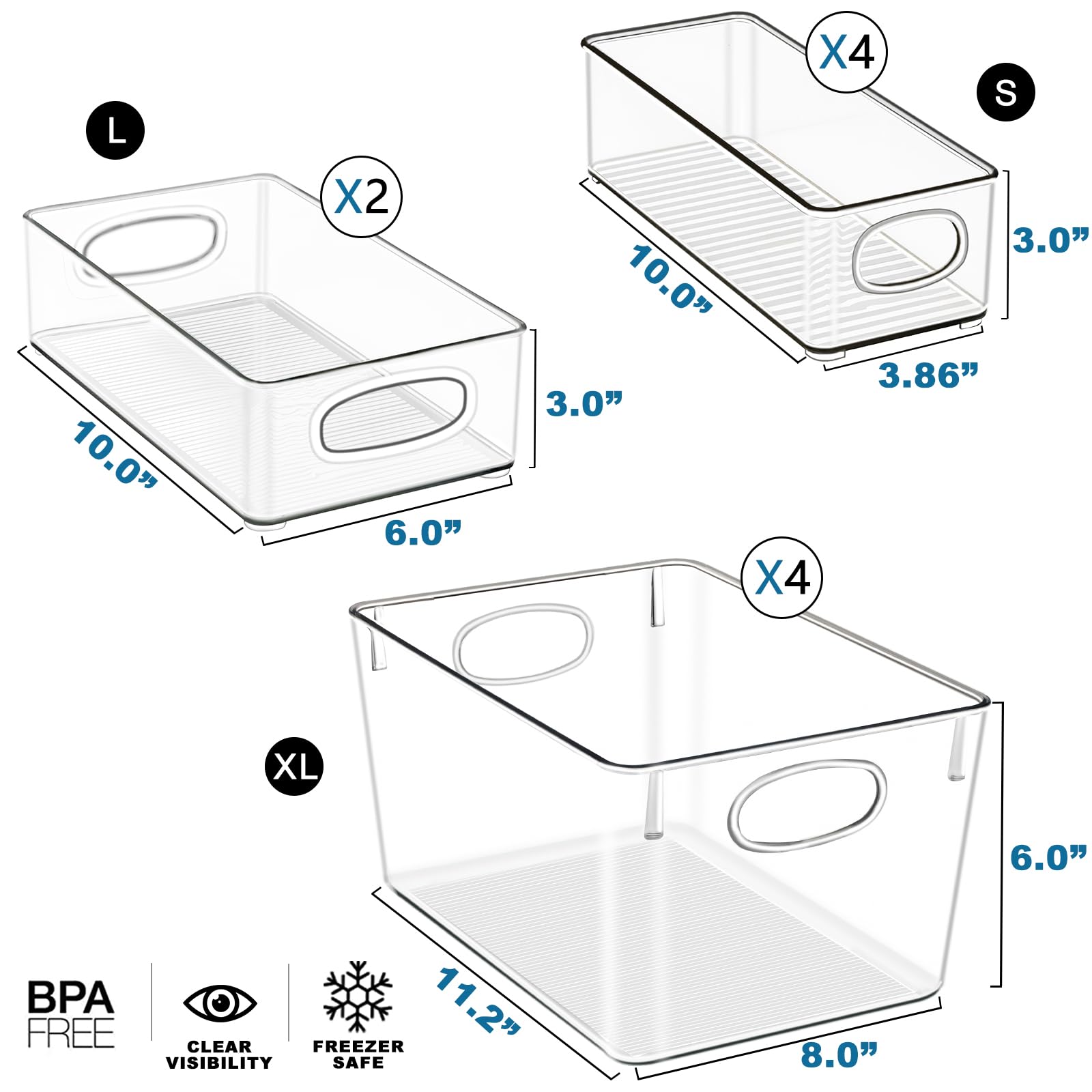 Clear Fridge Organizer Bins Set - 10 Piece Plastic Refrigerator Organizers and Storage Bins, Clear Freezer Storage Bins, Fridge Organization Bins, Snack Organizer Fridge Bins with Handle for Freezer