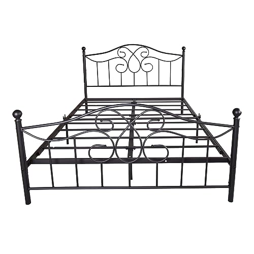 FTOPBTB Queen Size Metal Platform Bed Frame with Headboard and Footboard, Heavy Duty, Premium Steel Slat Support, Storage Space Under Bed, Noise-Free Anti-Slip, No Box Spring Needed, Black (Queen)