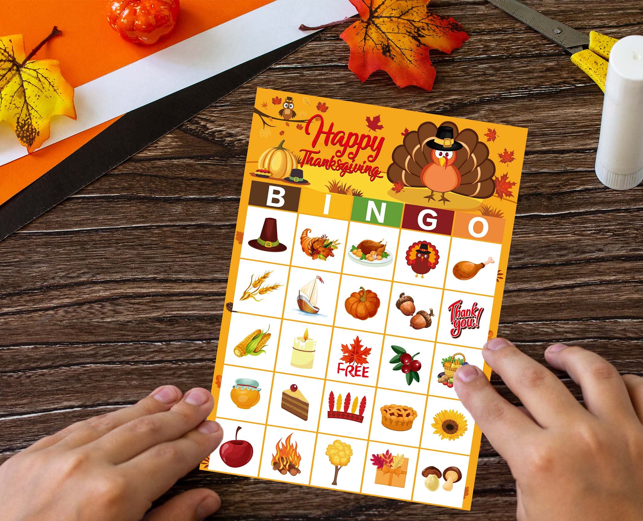 Thanksgiving Bingo Game - 24 Player Turkey Cards for Family, School, Party Activities