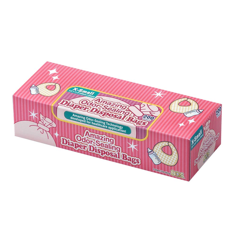 BOS Amazing Odor Sealing Baby Diaper Disposal Bags - Durable and Unscented [Size: XS, Color: Pink] (200 count, Pack of 1) (200 Bags)