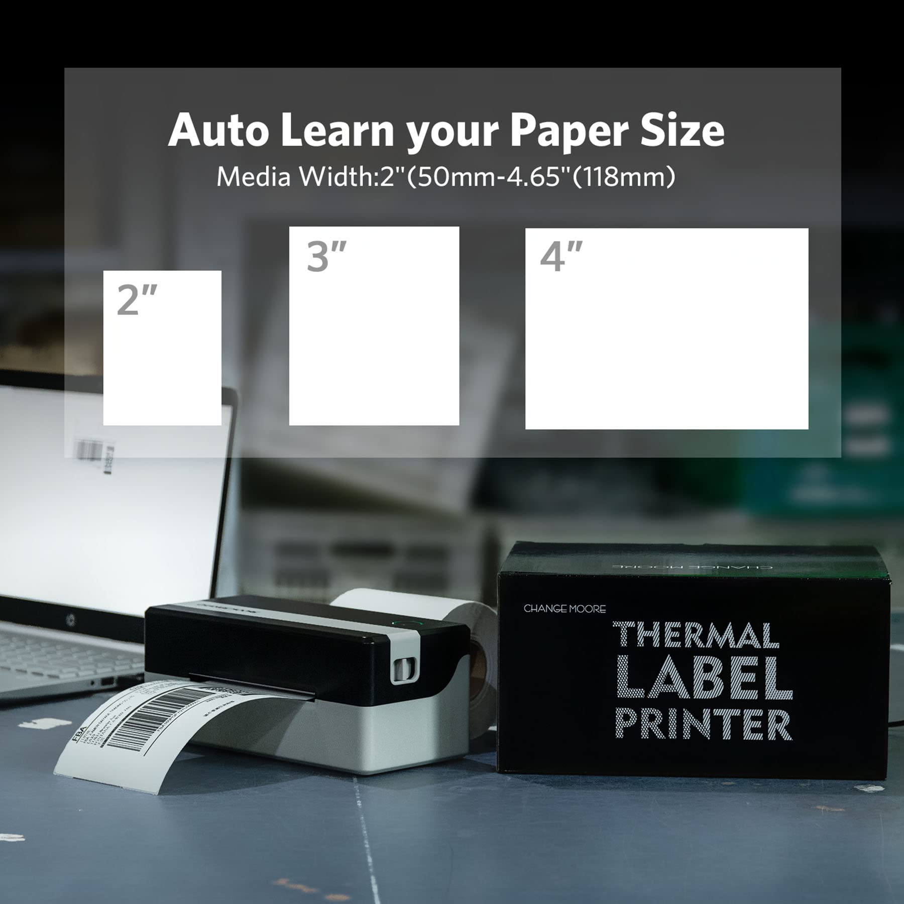 CHANGE MOORE Thermal Label Printer, RP421A 150mm/s Label Maker, 203DPI Label Makers, 4x6 Laber Machine for Amazon Shipstation, Shopify, Ebay, UPS, USPS, FedEx, Compatible with Windows & Mac