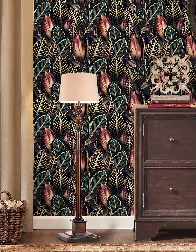 Luvdecor Peel and Stick Wallpaper Boho Bold Luxury Leaf Wallpaper Removable Wallpaper Boho Peel and Stick Floral Wallpaper for Bedroom Bathroom Stick On Wallpaper for Accent Wall Decor 17.7 * 118in