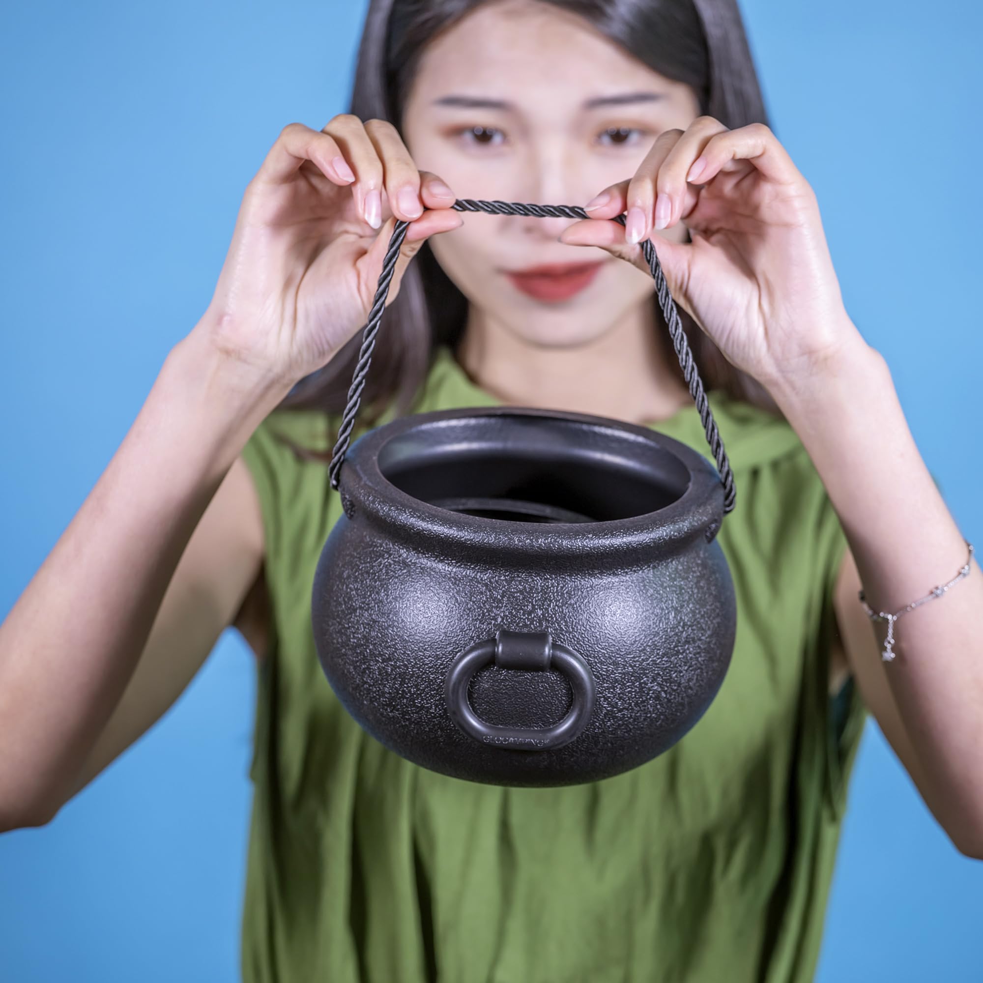 Glocamping 4 in 1(7.4”, 5.5”, 3.7”, 2.8”) Package Large Black Plastic Witch Cauldron Kettle, Candy Holder, Party Favor Decoration for St Patrick’s Day & Halloween